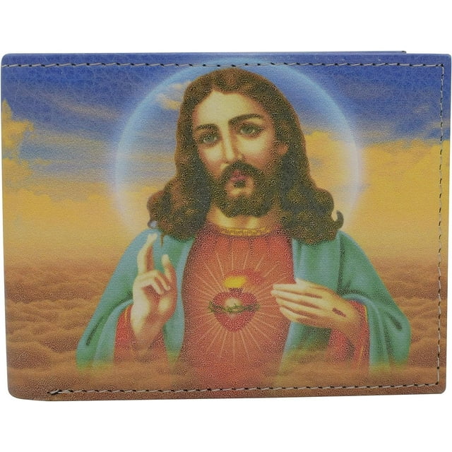 RFID Blocking Jesus Printed Bifold Genuine Leather Wallet for Men with ...