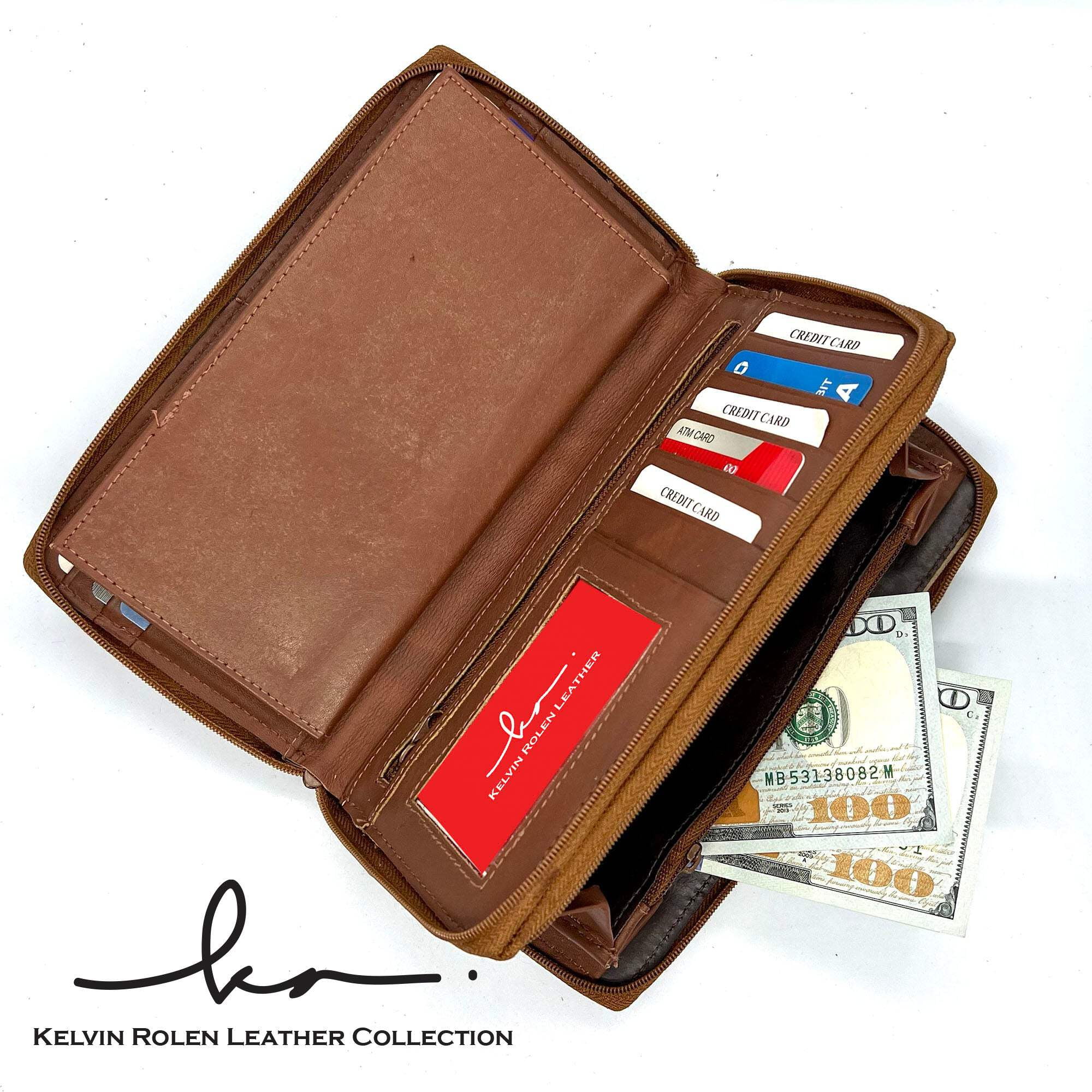 RFID Blocking Leather 2 Zip Wallet Women Credit Card Holder Accordion ...