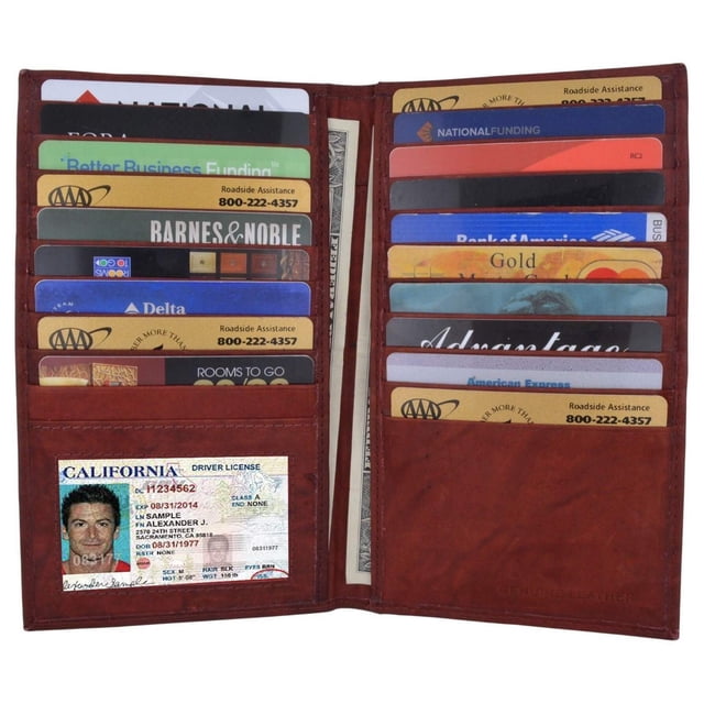 RFID Blocking Leather Checkbook Cover Men's Secretary Wallet 19 Card ...