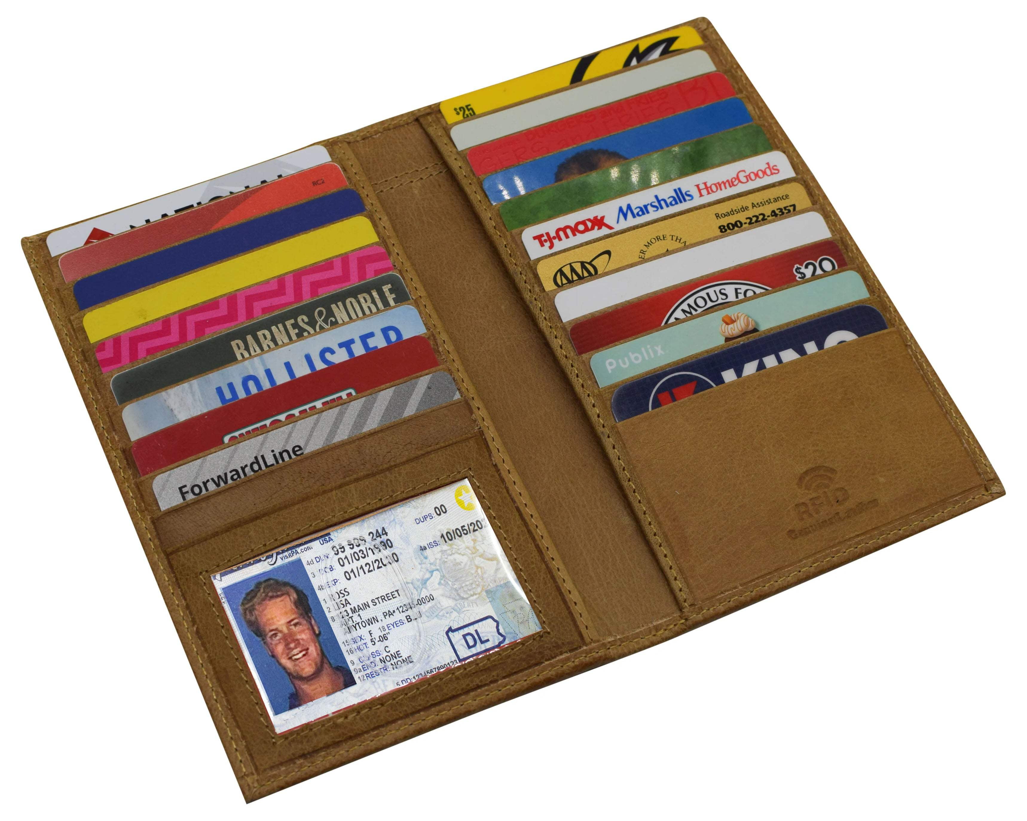 RFID Blocking Leather Checkbook Cover Men's Secretary Wallet 19 Card ...