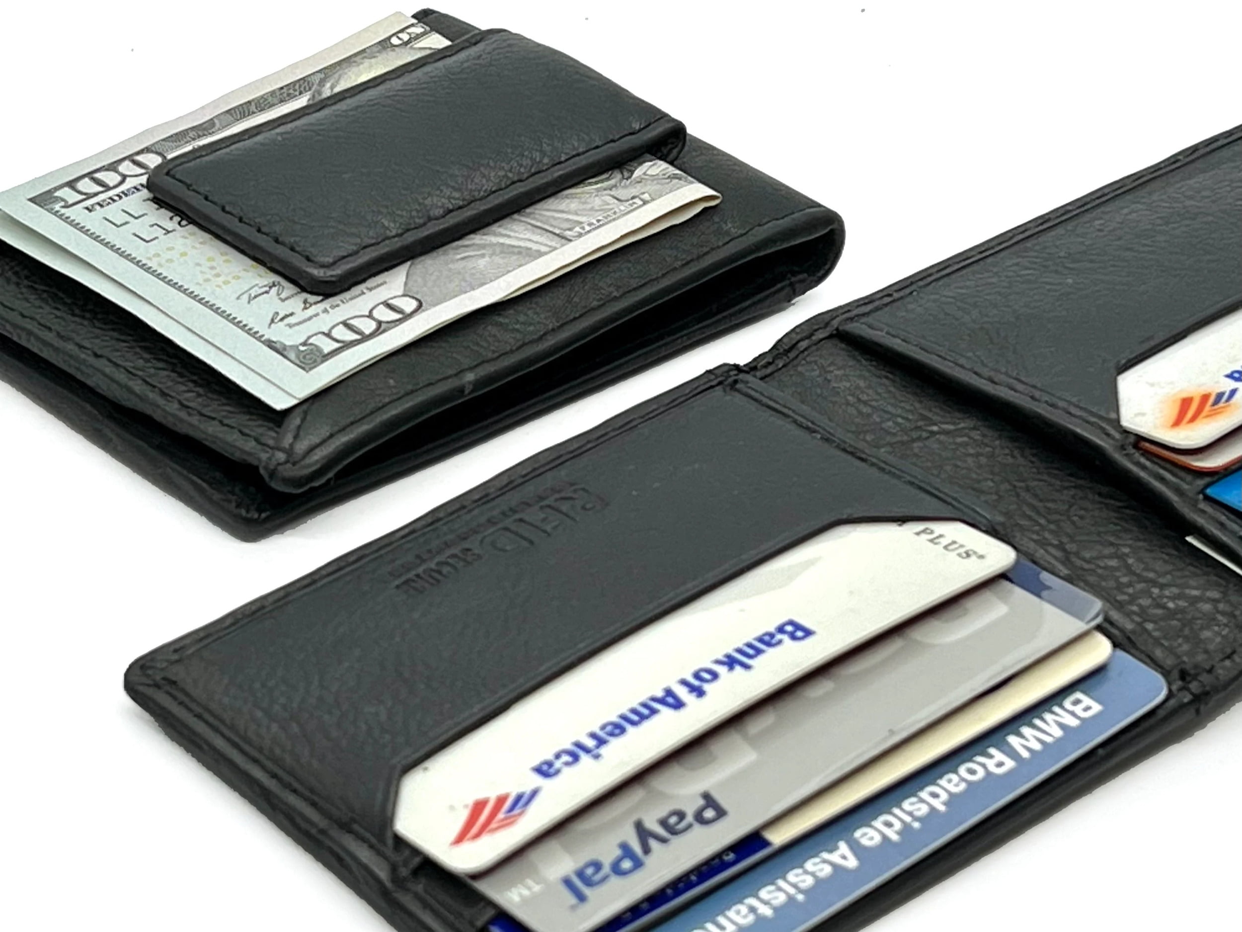 RFID Blocking Leather Slim Men's Bifold Magnetic Money Clip ID Card ...
