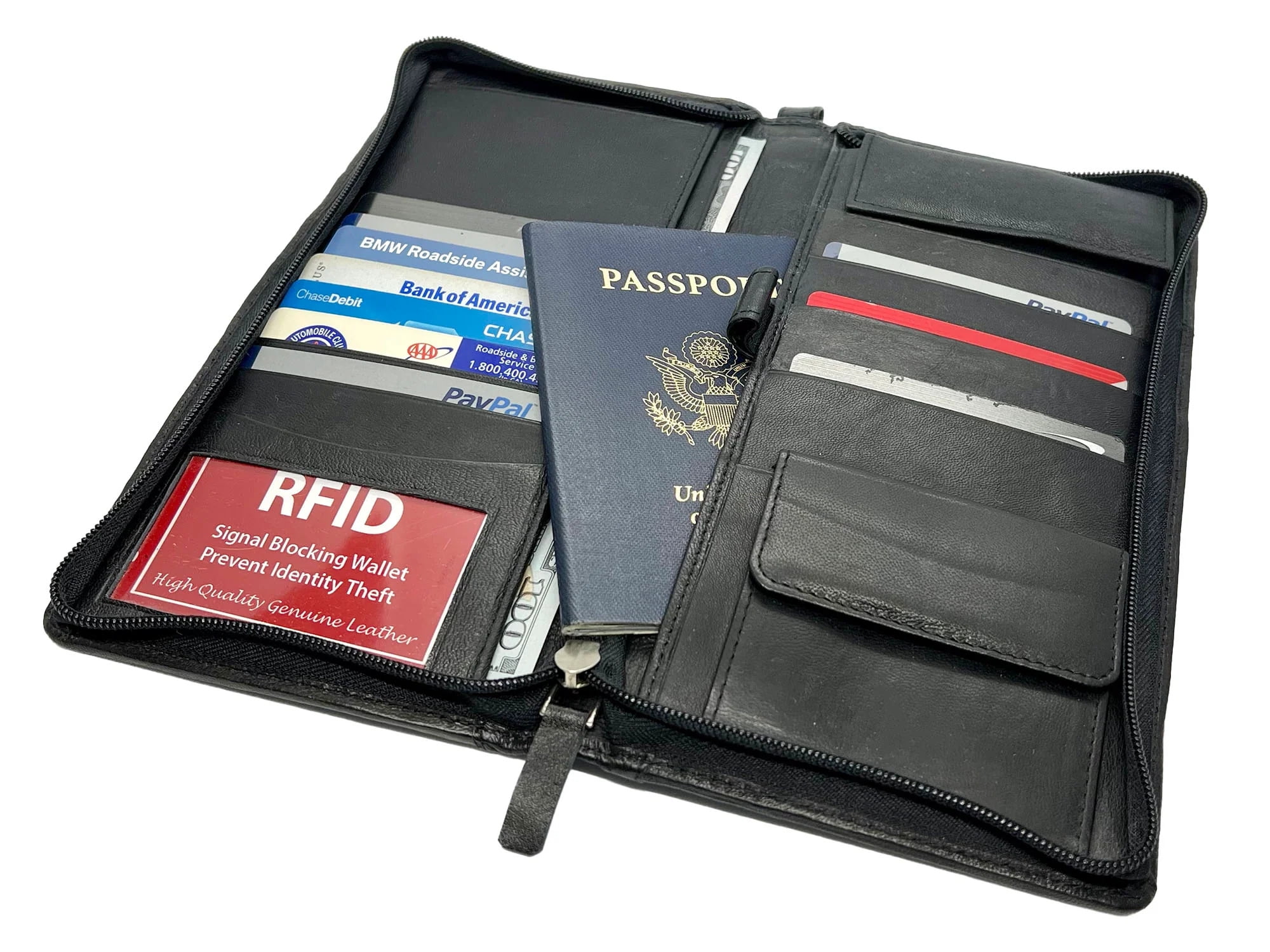 RFID Blocking Leather Travel Wallet Passport Air Ticket Organizer ...