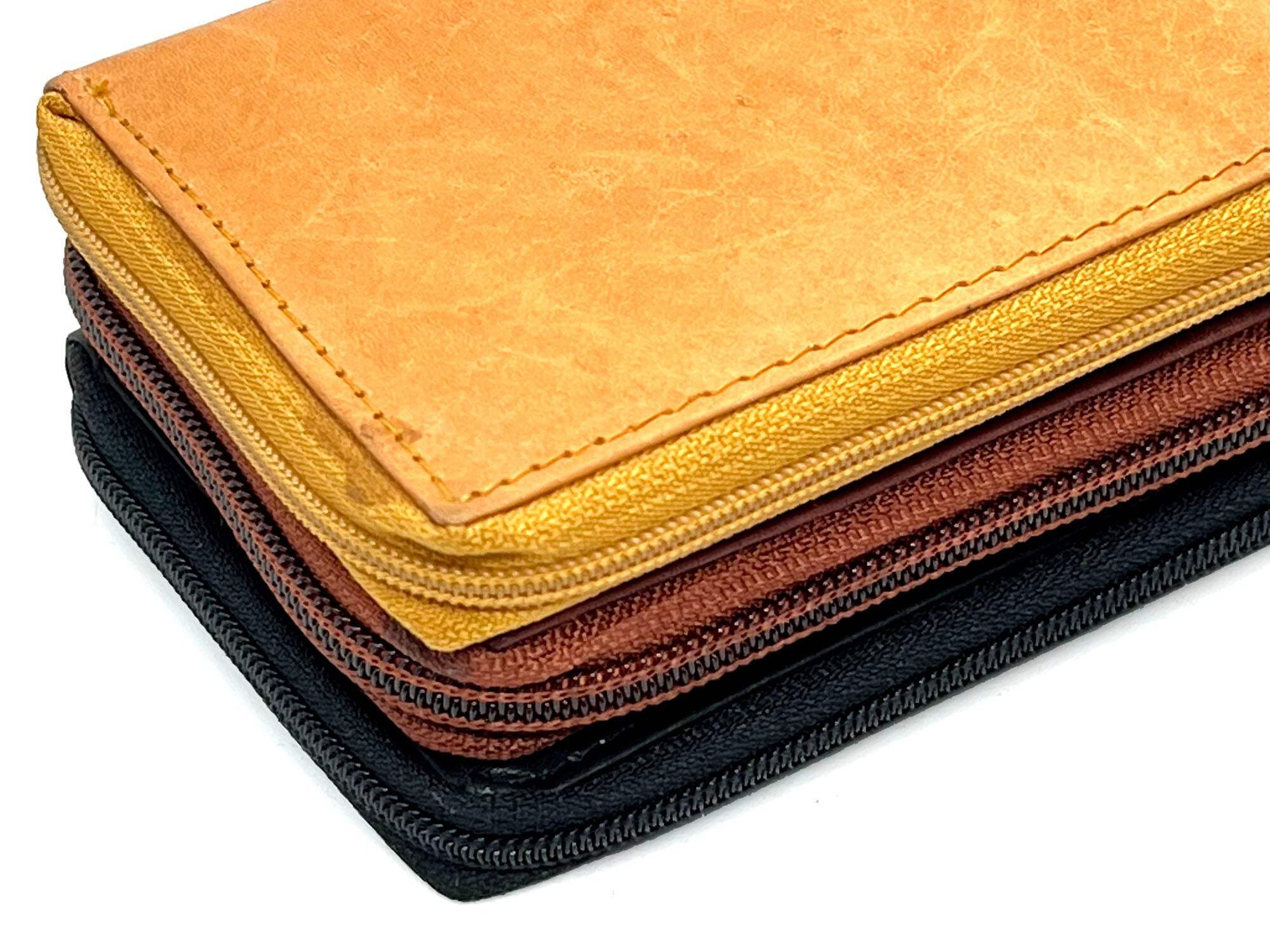 RFID Blocking Leather Zip-Around Men's Bifold Wallet Coin Pocket ...