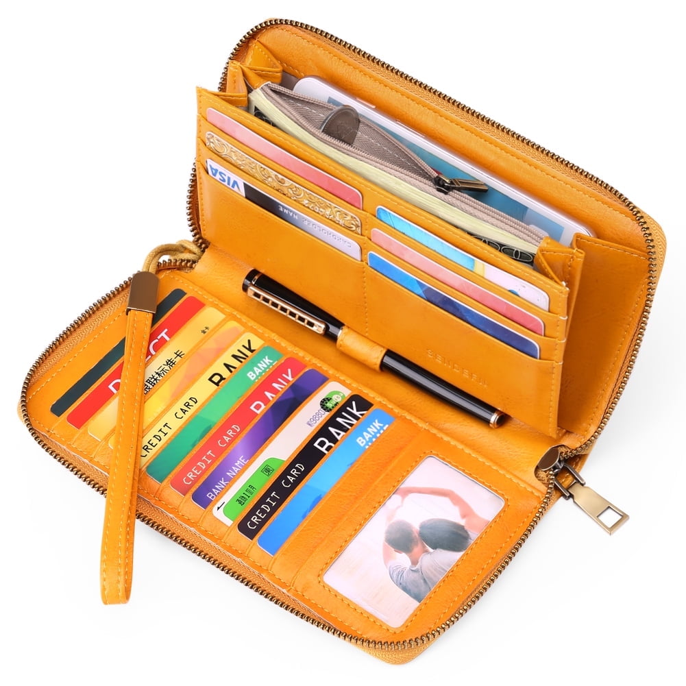 RFID Blocking Leather Zip Wallet for Women Credit Card Cluch Holder ...