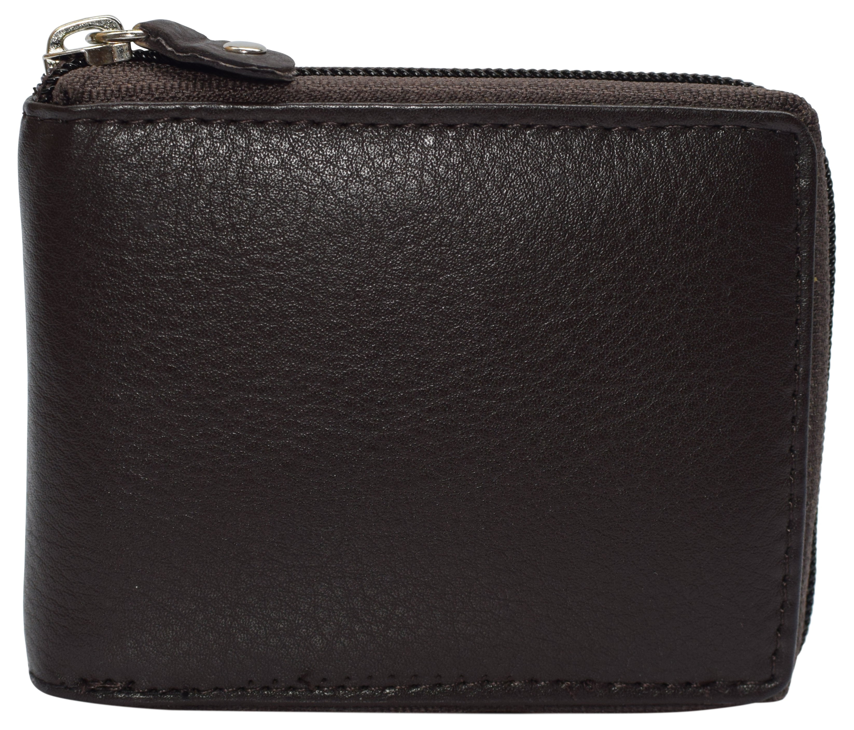 RFID Blocking Mens Zip Around Wallet Cowhide Leather Zipper Bifold ...