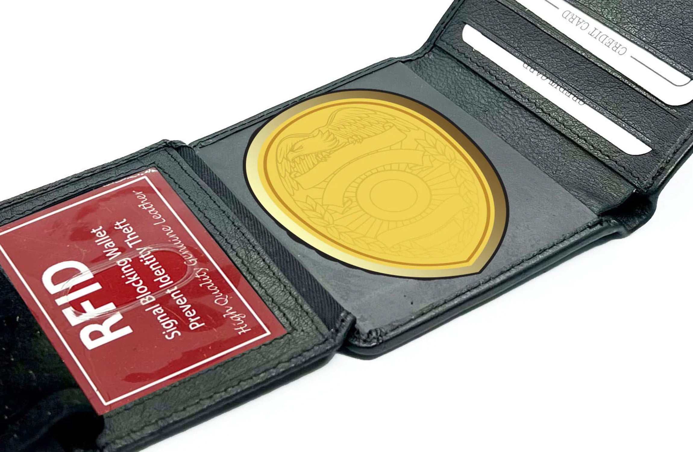 RFID Blocking Oval Shield Badge Credit Card ID License Holder Bifold ...