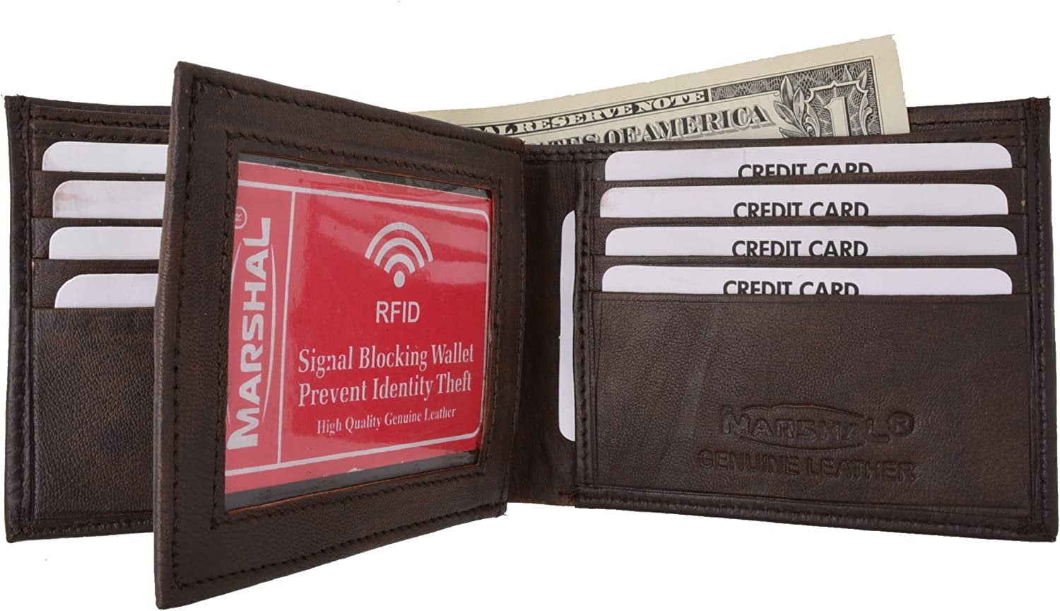 RFID Blocking Premium Soft Leather Men's Multi-Card Compact Center Flip ...