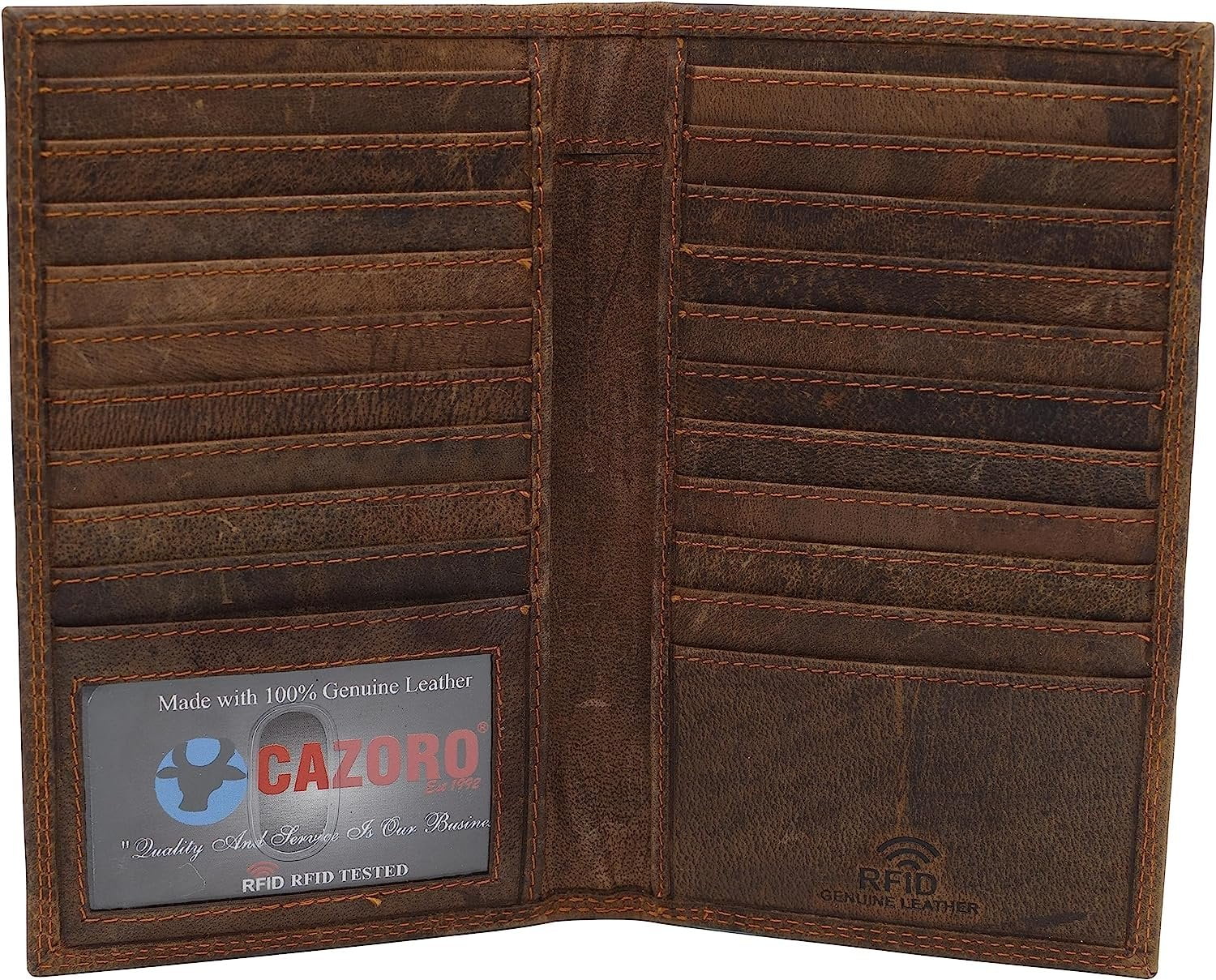 RFID Blocking Premium Vintage Leather Long Bifold Credit Card ID Wallet ...