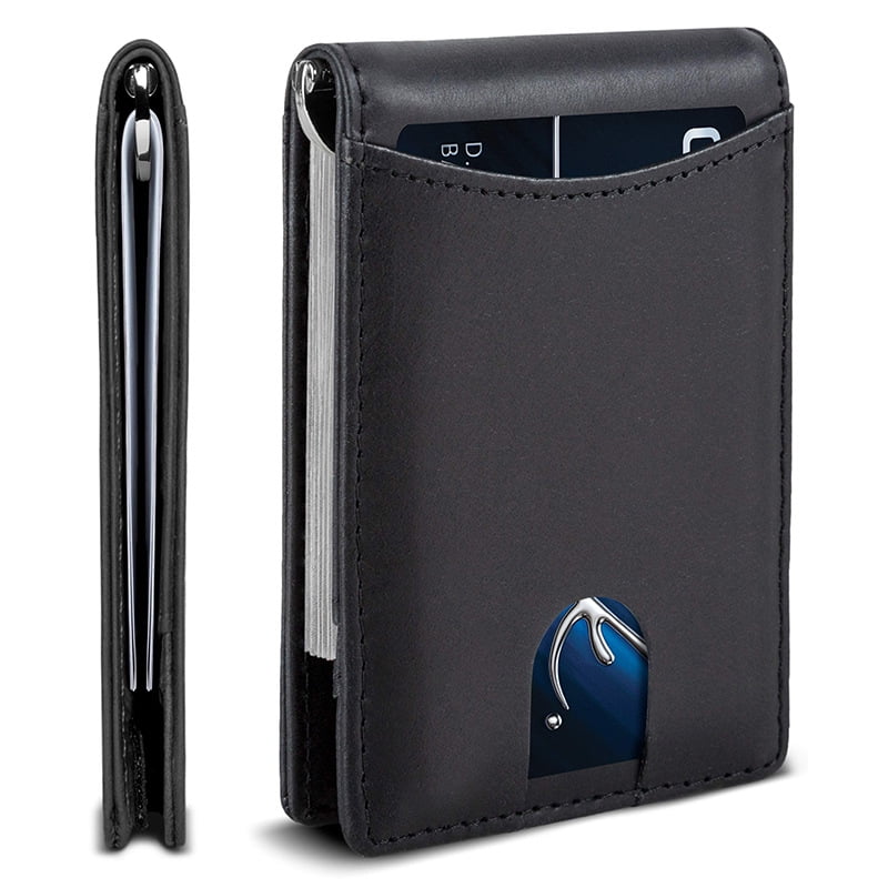 RFID Blocking Slim Bifold Genuine Leather Minimalist Front Pocket ...