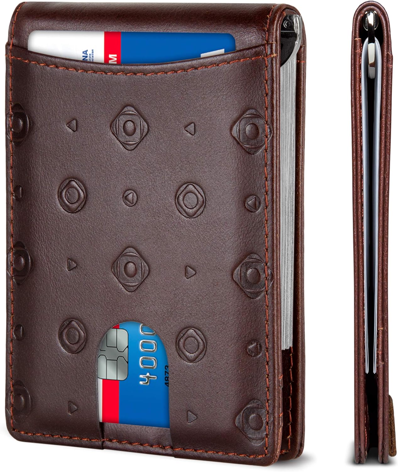 RFID Blocking Slim Bifold Genuine Leather Minimalist Front Pocket ...