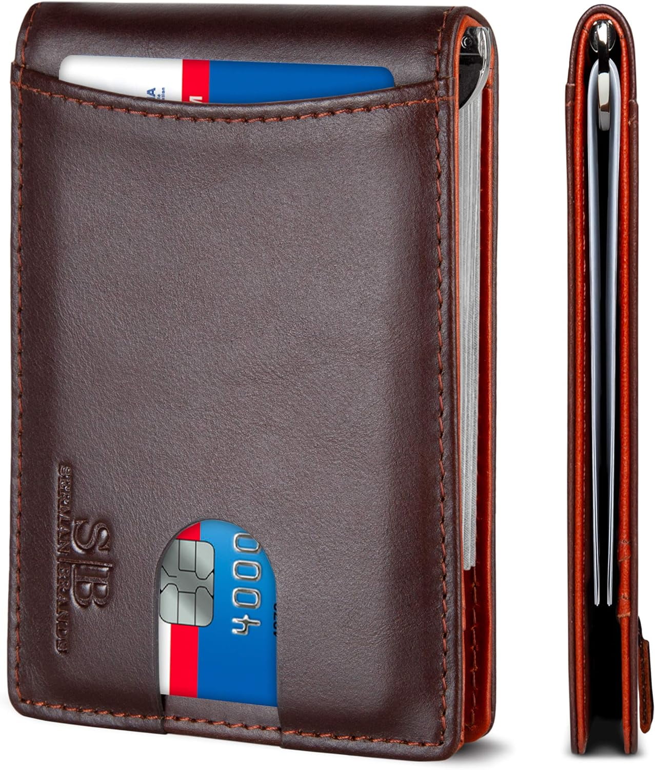 RFID Blocking Slim Bifold Genuine Leather Minimalist Front Pocket ...