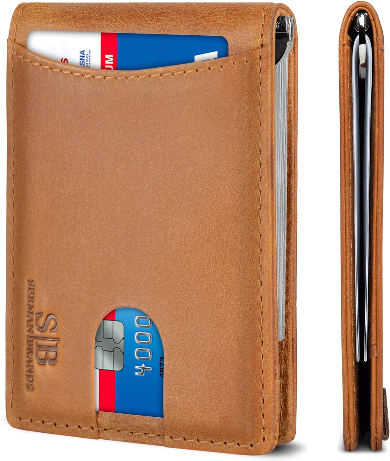 RFID Blocking Slim Bifold Genuine Leather Minimalist Front Pocket ...