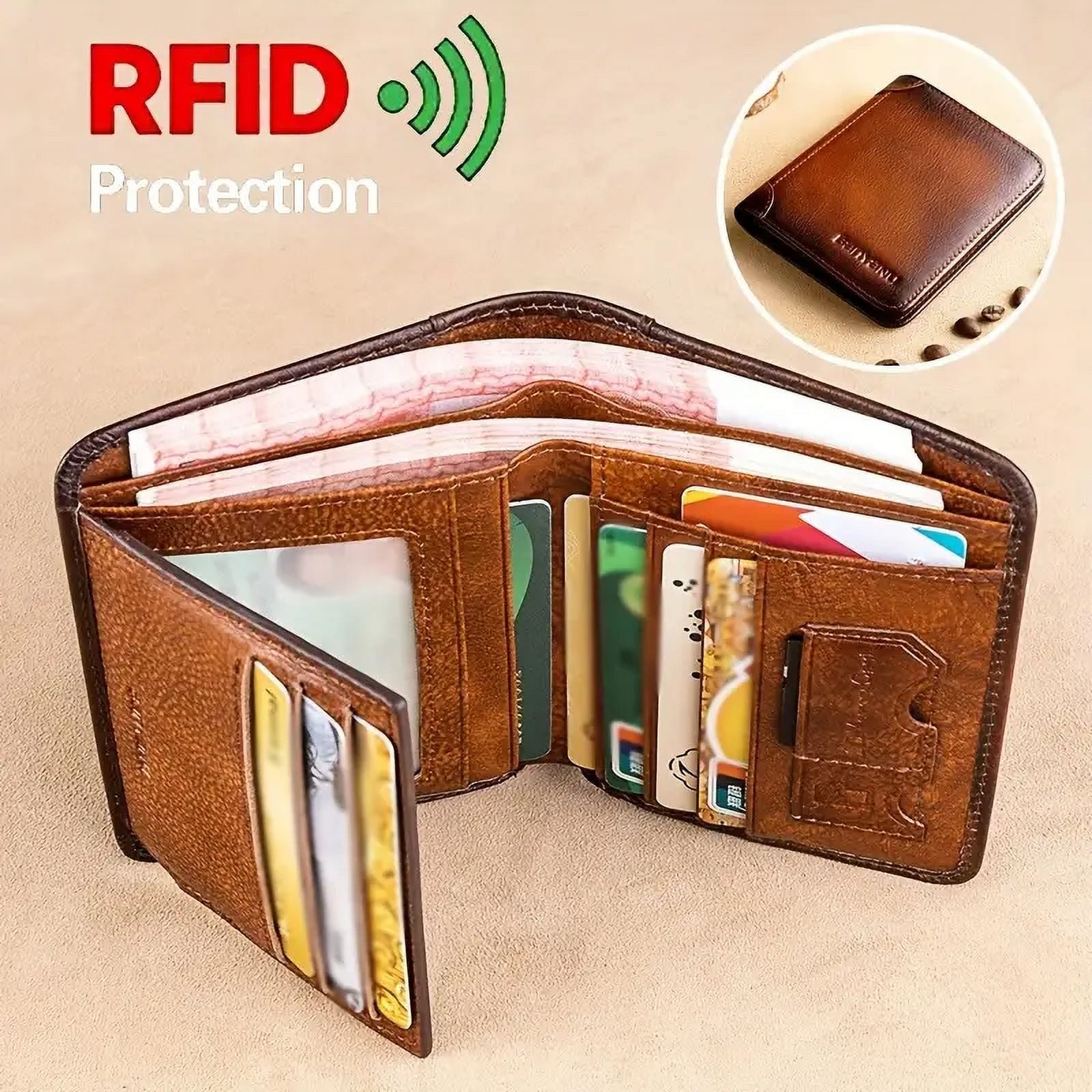 RFID Blocking Trifold Genuine Leather Wallets for Men, Vintage Short ...