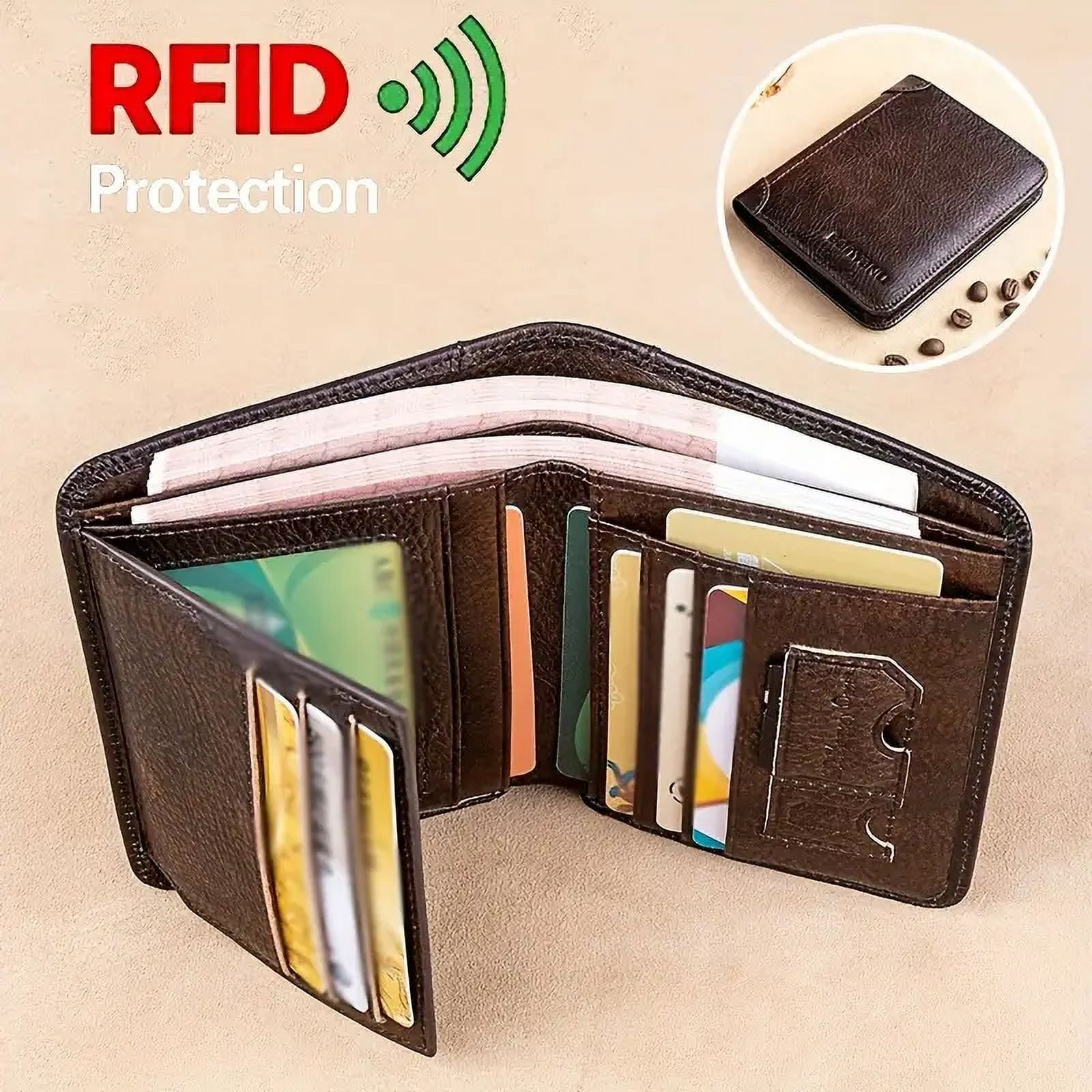 RFID Blocking Trifold Genuine Leather Wallets for Men, Vintage Short ...
