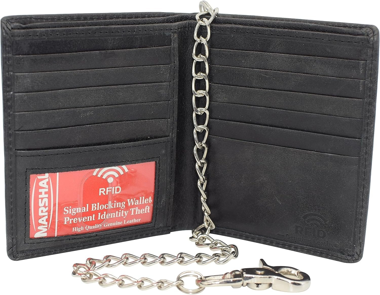 RFID Blocking Vintage Leather Slim Hipster Bifold Biker Long Chain ...