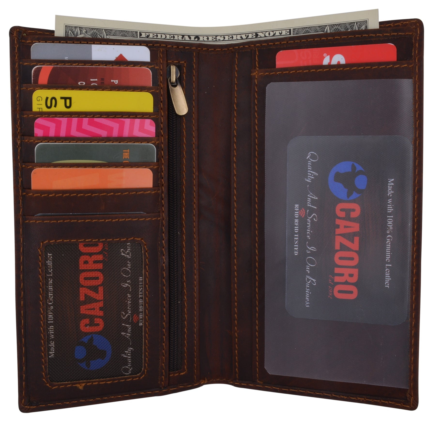 RFID Blocking Vintage Leather Slim Long Bifold Checkbook Biker Chain ...