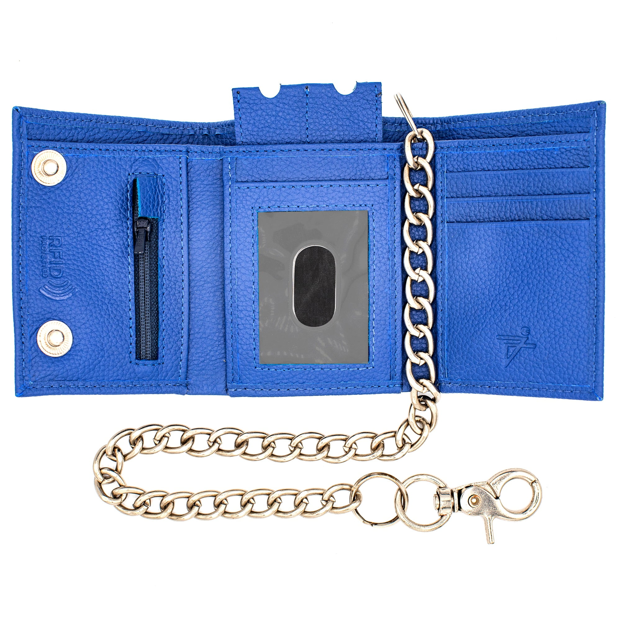 RFID Blocking Wallet Real Leather Trifold Wallet for Men with Chain ...