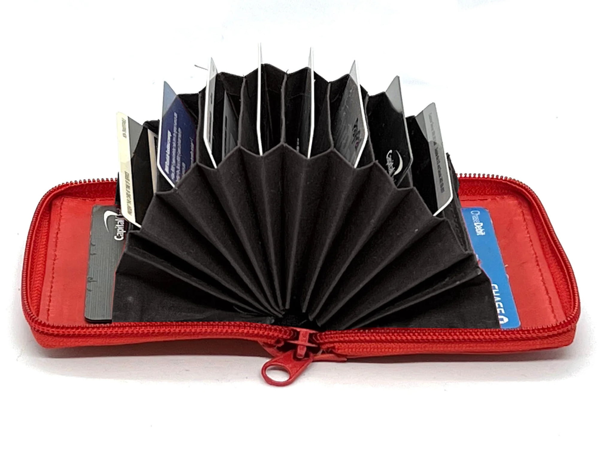 RFID Genuine Leather Credit Card Holder Womne's Accordion Wallet Zip ...