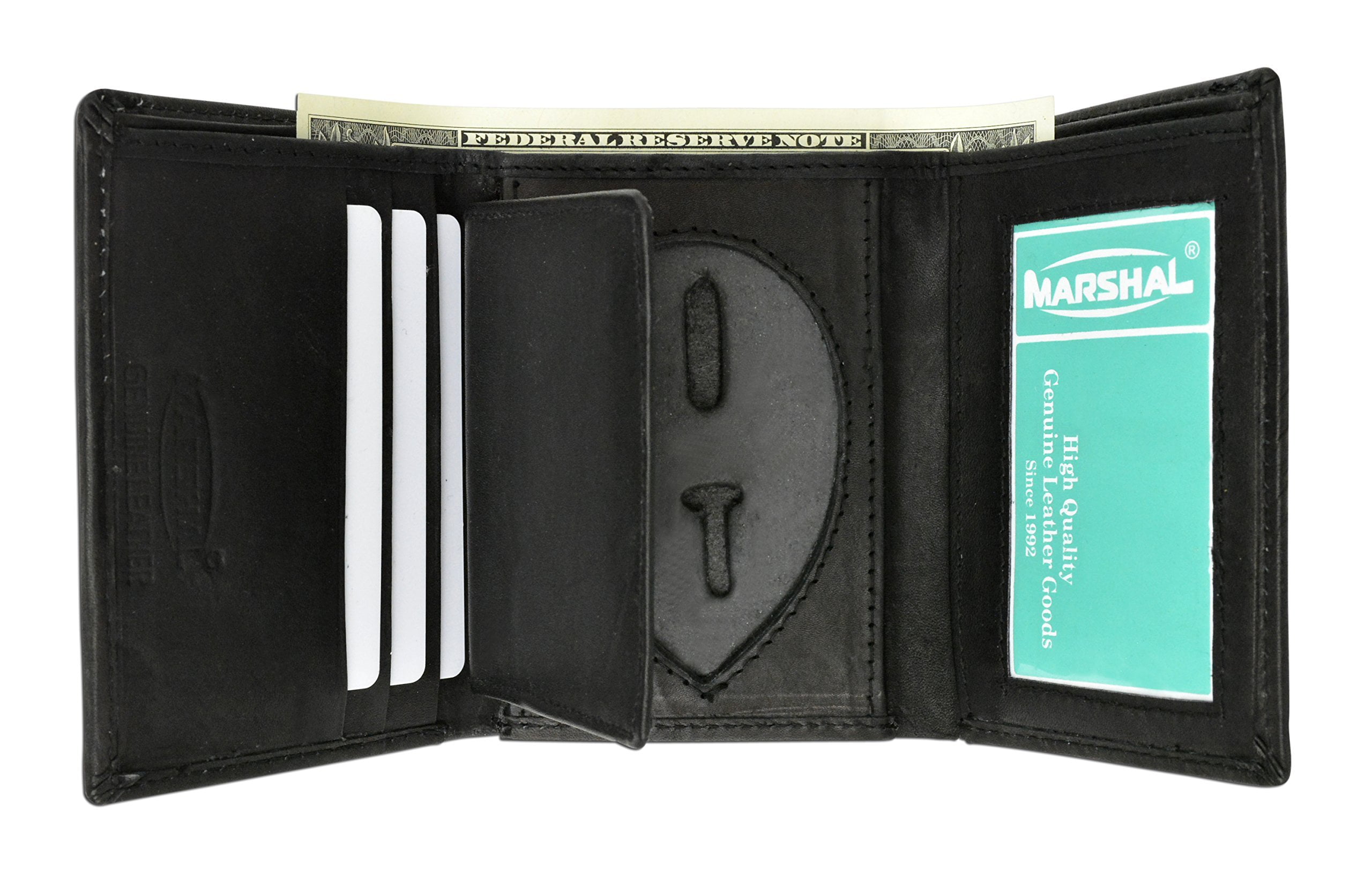RFID Genuine Leather Trifold Badge Holder Wallet Black, Police Badge ...