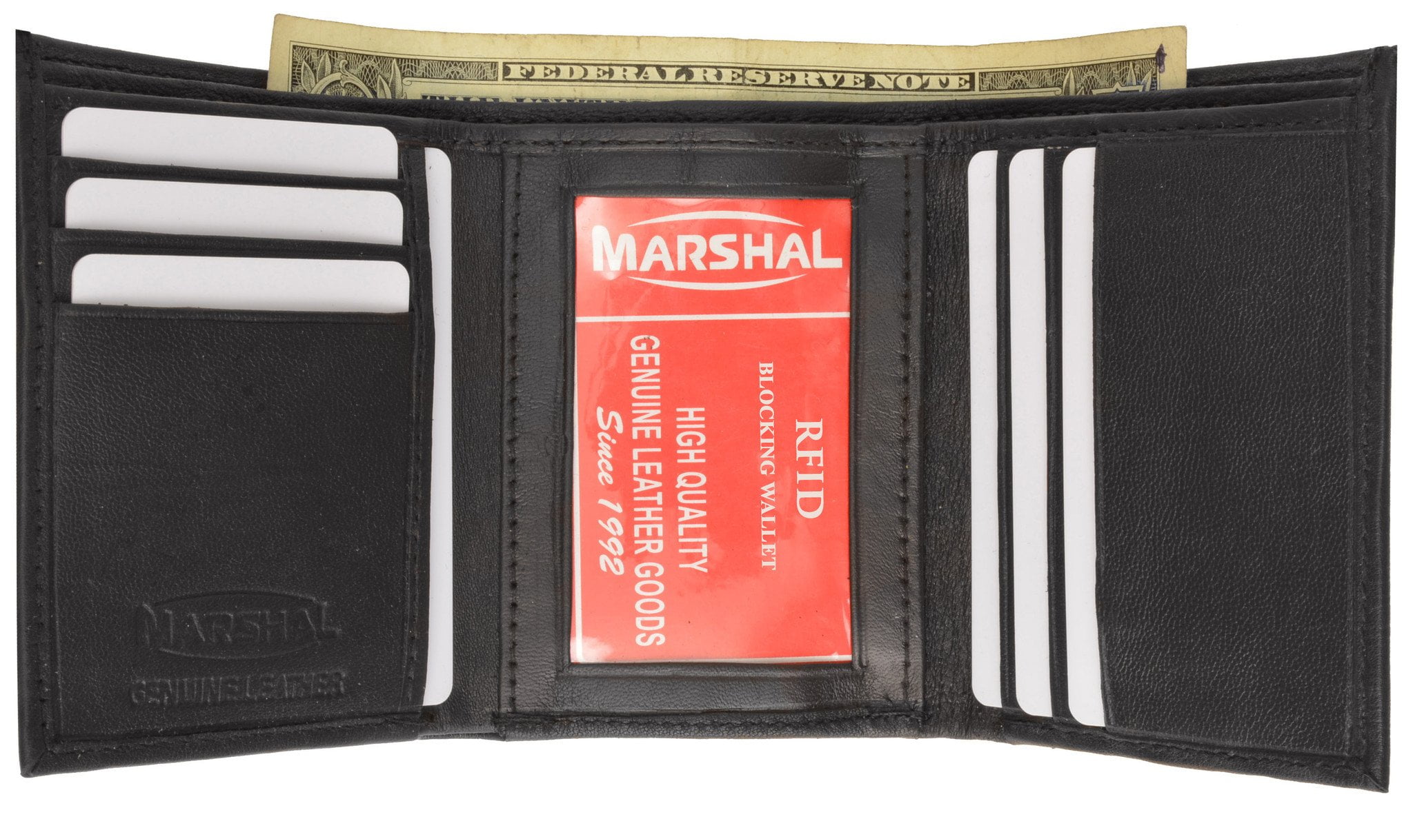 RFID Genuine Leather Trifold ID Card Holder Wallet RFID 1145 (C) Black ...