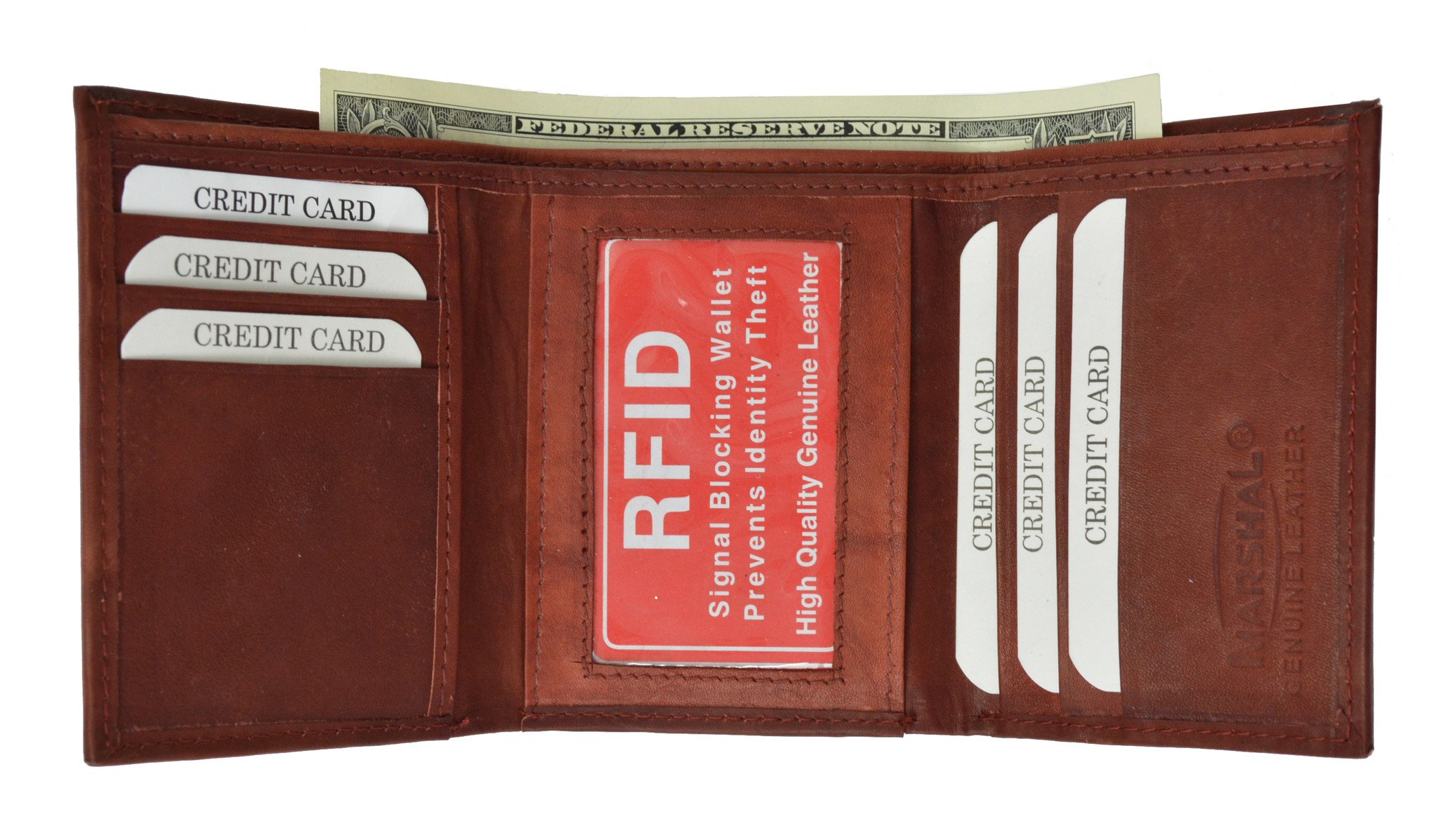 RFID Genuine Leather Trifold ID Card Holder Wallet RFID 1145 (C ...