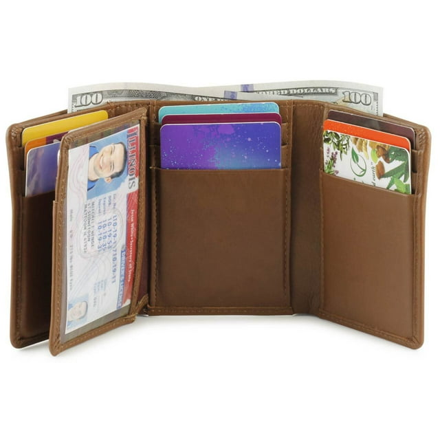 Genuine RFID Mens Trifold Leather Wallet with Extra Flap - Walmart.com