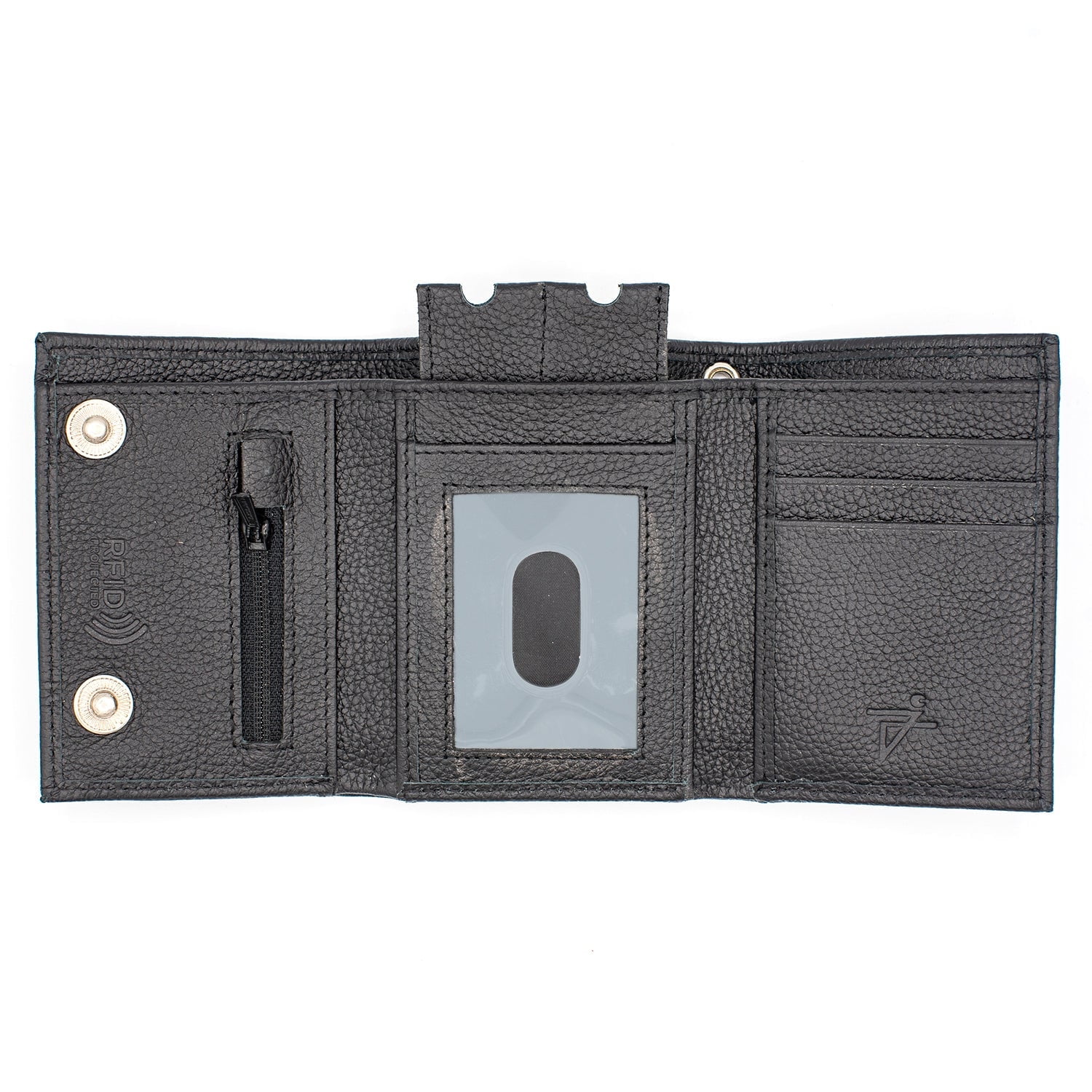 RFID Safe Biker’s Leather Black Trifold Wallet Without Chain Key Holder ...