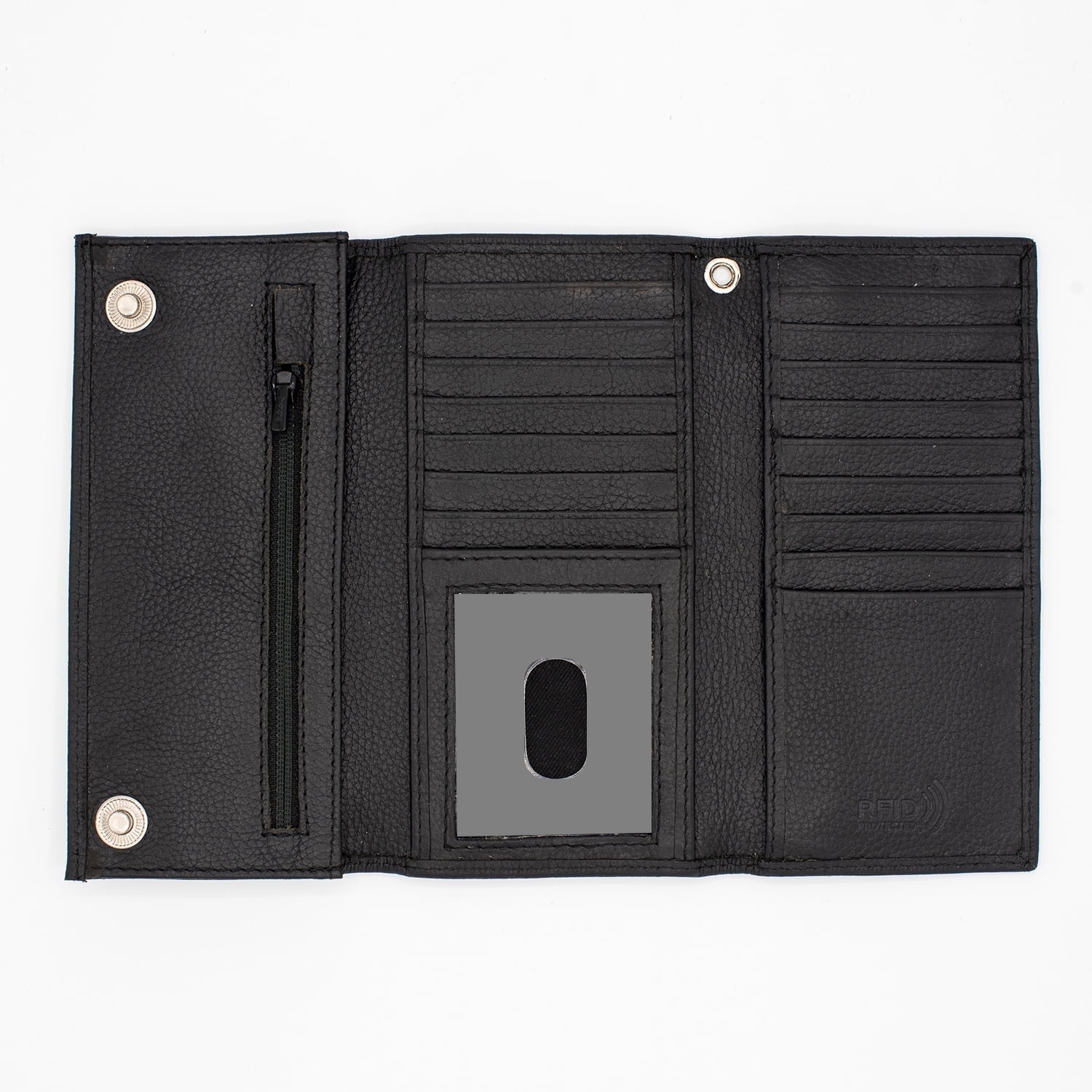 RFID Safe Leather Long Checkbook Trifold Chain Wallet for Men Snap ...
