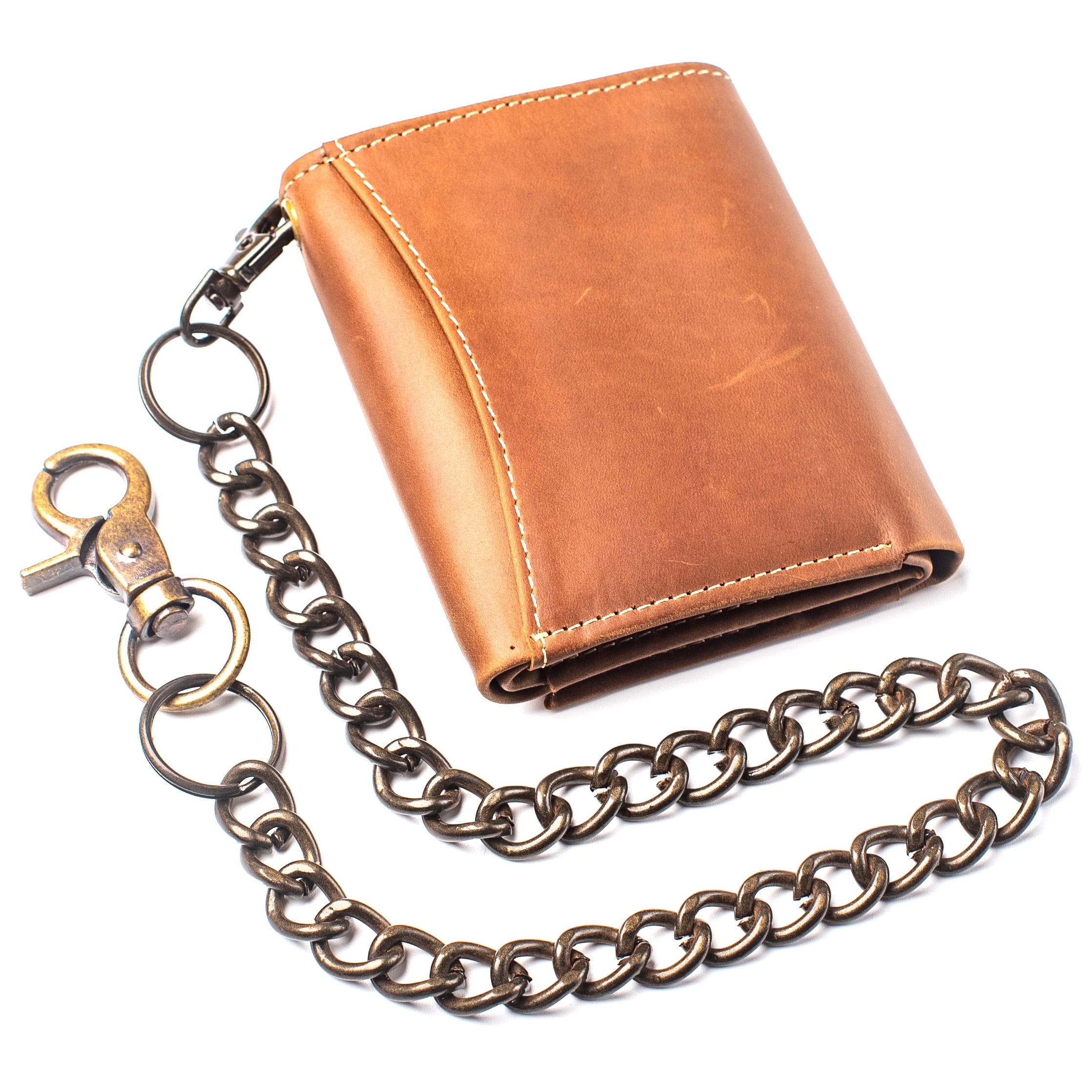 RFID Safe Leather Trifold Chain Wallet for Men Crazy Horse J112 Western ...