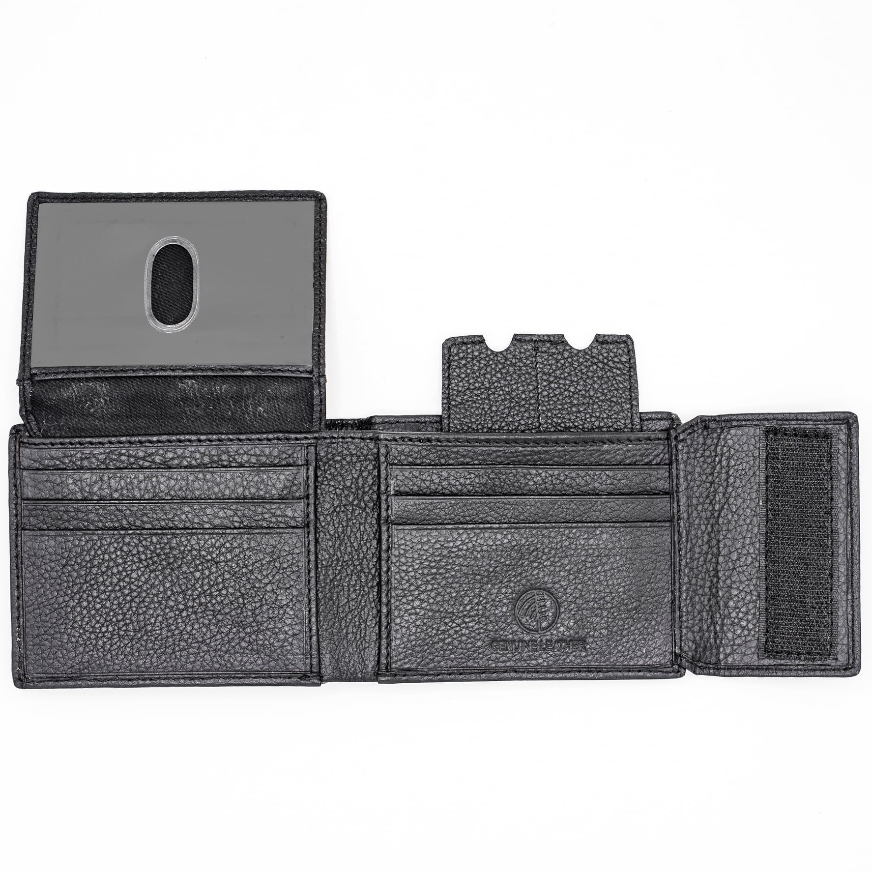 J.T.C RFID Safe Genuine Leather Bi-Fold Wallet, Black, Velcro Closure ...