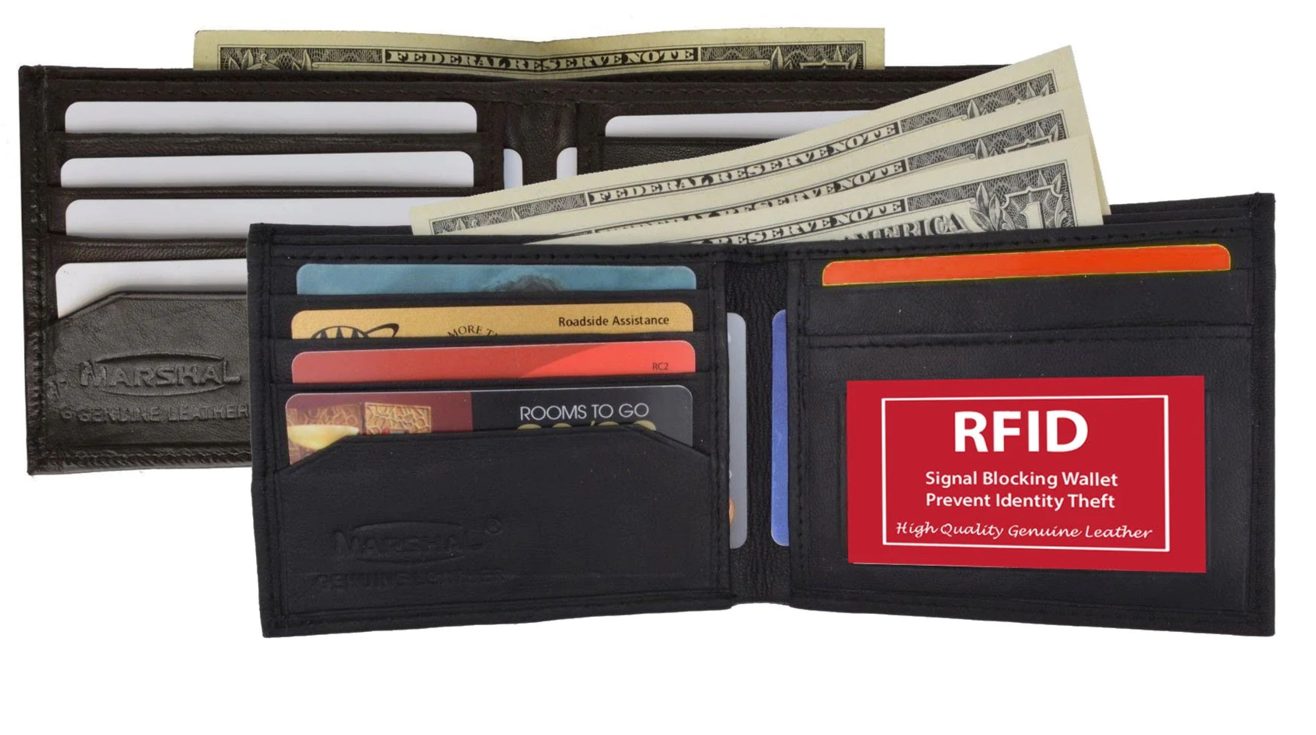 RFID Signal Blocking Men's Genuine Leather Slim Bifold Wallet ID Card ...