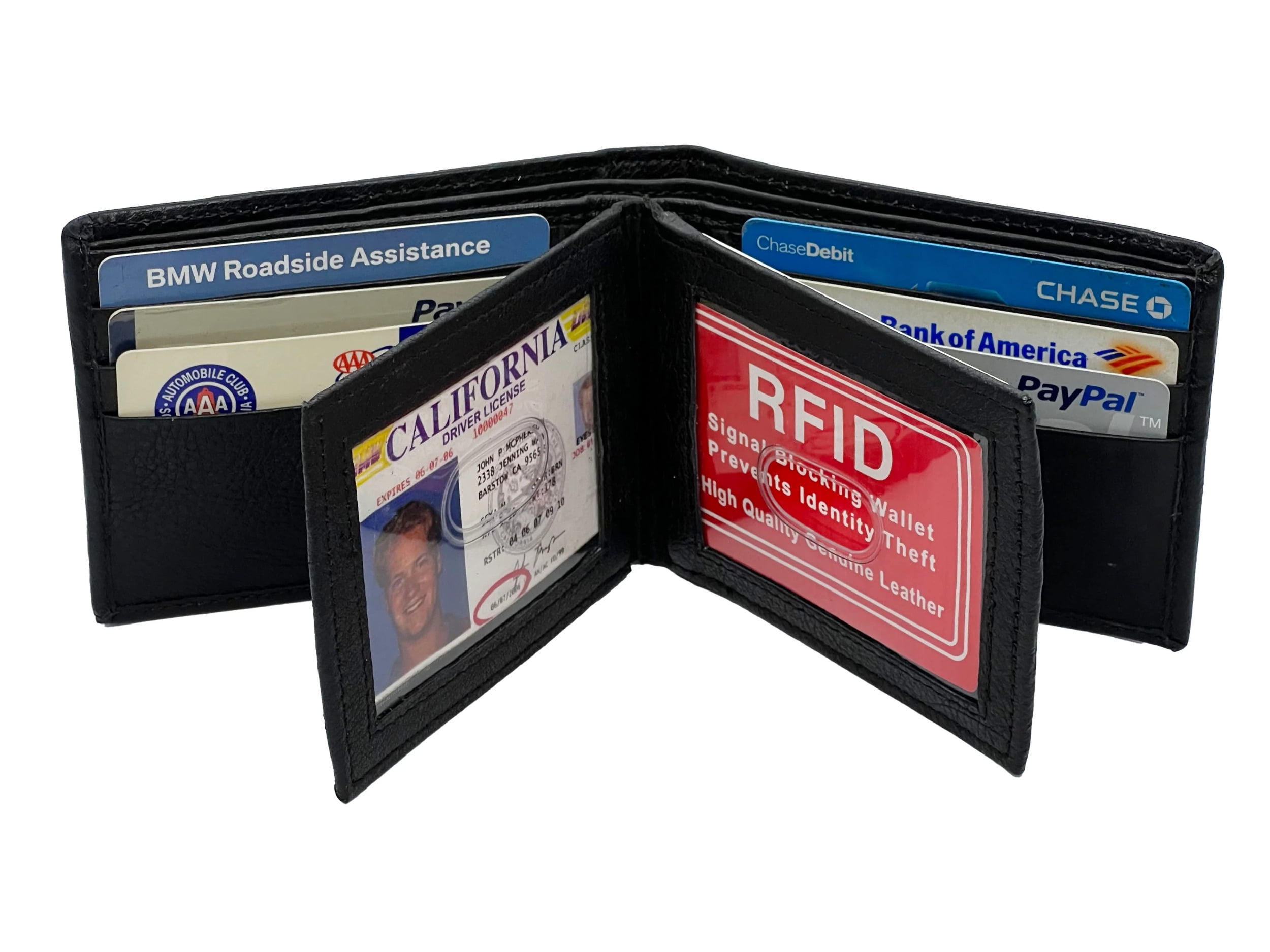 RFID Signal Blocking Men's Premium Leather Bifold Double Flap ID Card ...