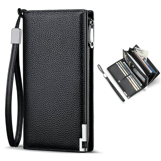 RFID Wallet for Men, Long Leather Credit Card Holder Wallet, Bifold ...
