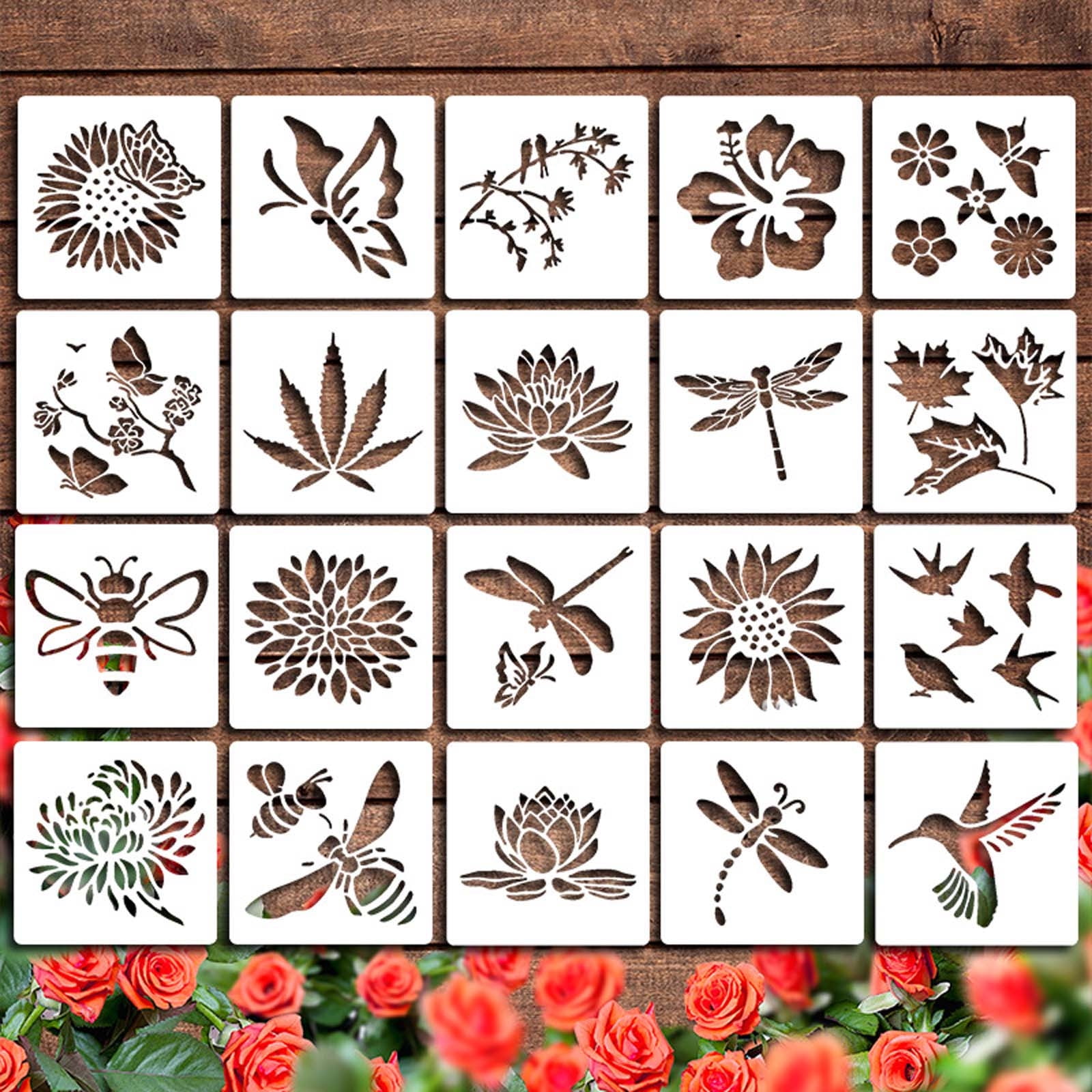 RFUGUG 20 Floral Stencils Set, Reusable Flower Painting Templates, DIY ...
