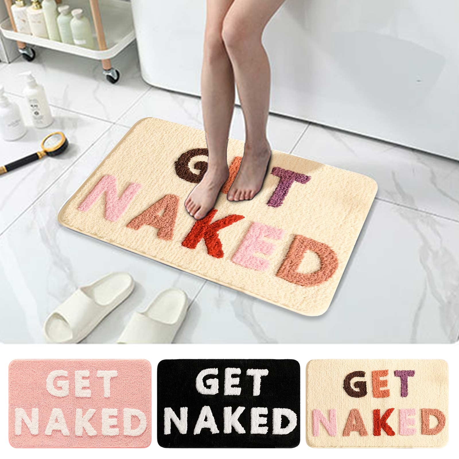 RFUGUG Bathroom Rugs, Get Naked Bath Mat Cute Letter Toilet Carpets ...