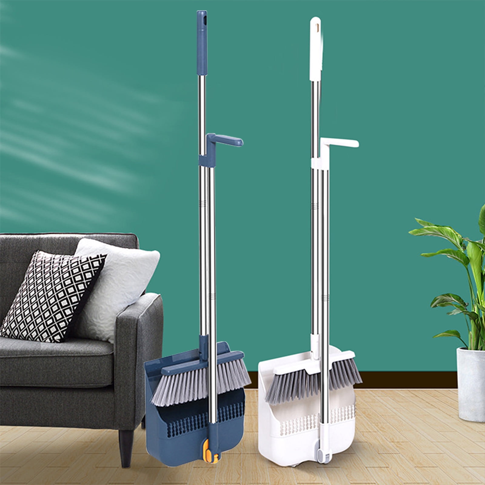 RFUGUG Clean 180° Swivel Broom and Dustpan Set, Standing Storage Design ...