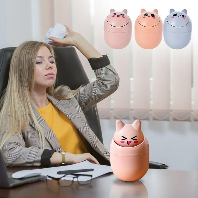 RFUGUG Cute Desktop Trash Can with Flip Lid, Mini Creative Garbage Can ...