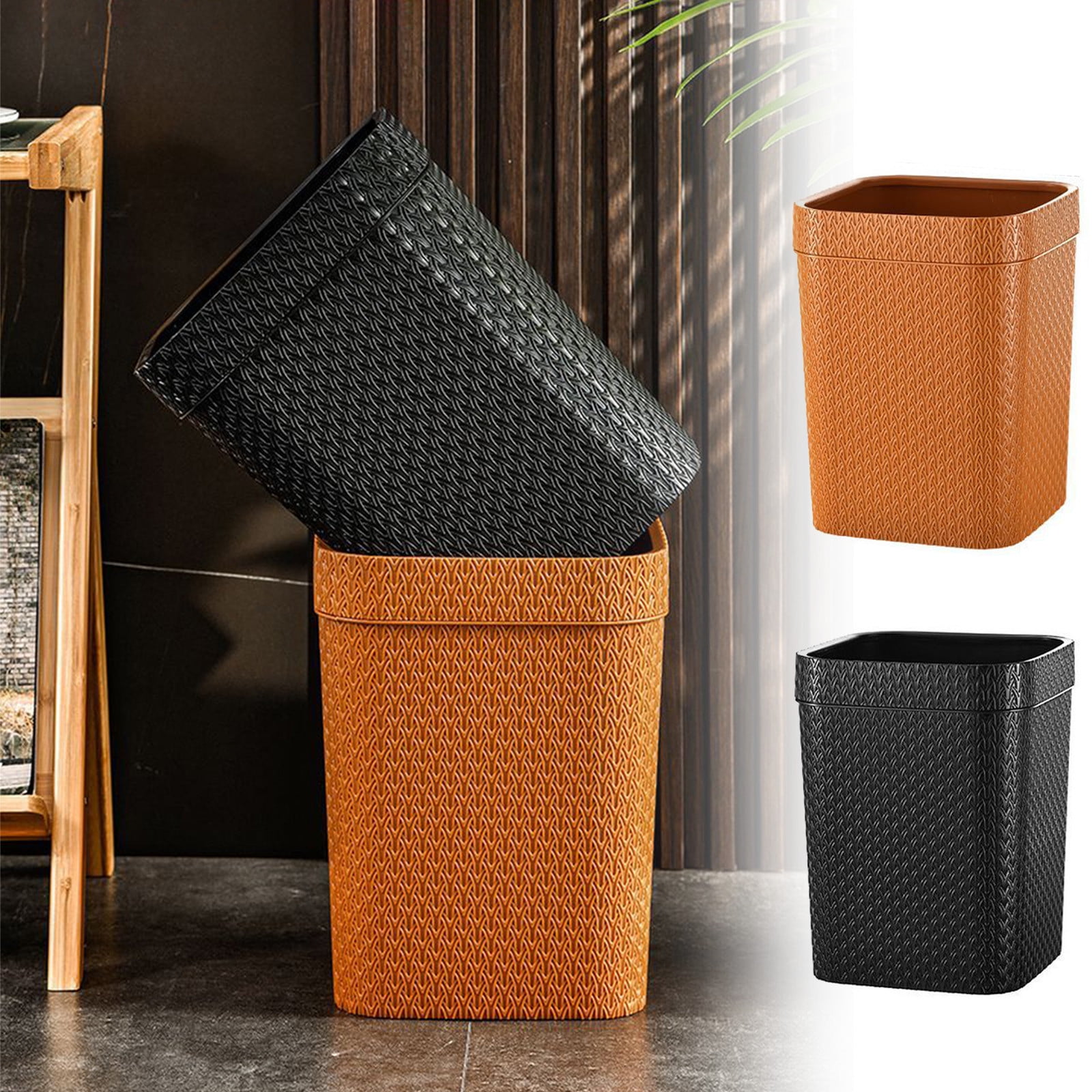 RFUGUG Home Trash Can, Square Rattan WasteBasket, Solid Plastic Indoor ...