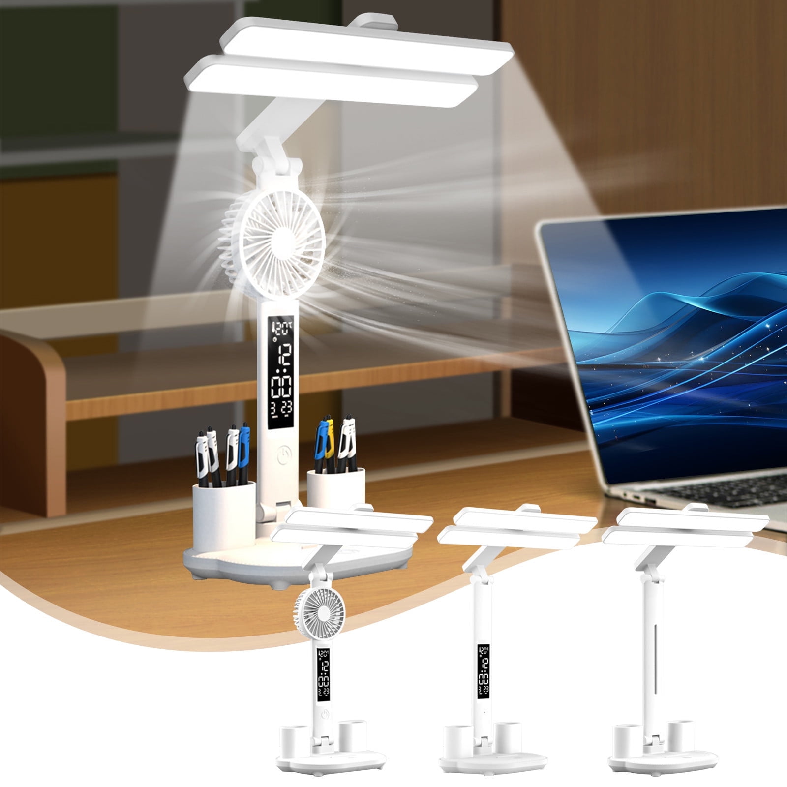 RFUGUG LED Desk Lamp with 2 Pen Holder, Foldable Eye-Caring Reading ...