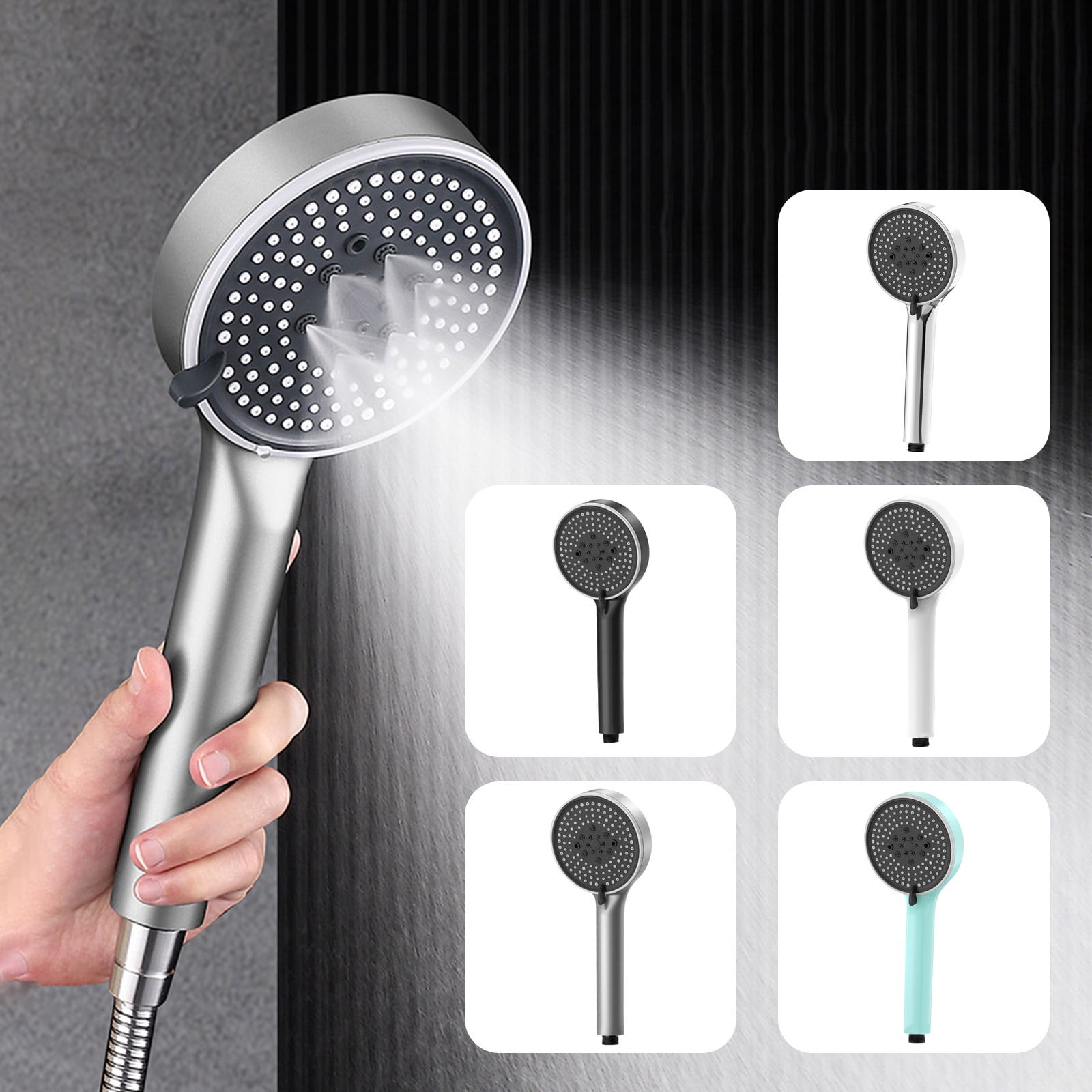 RFUGUG Large Panel High Pressure Shower Head with 5 Adjustable Settings ...