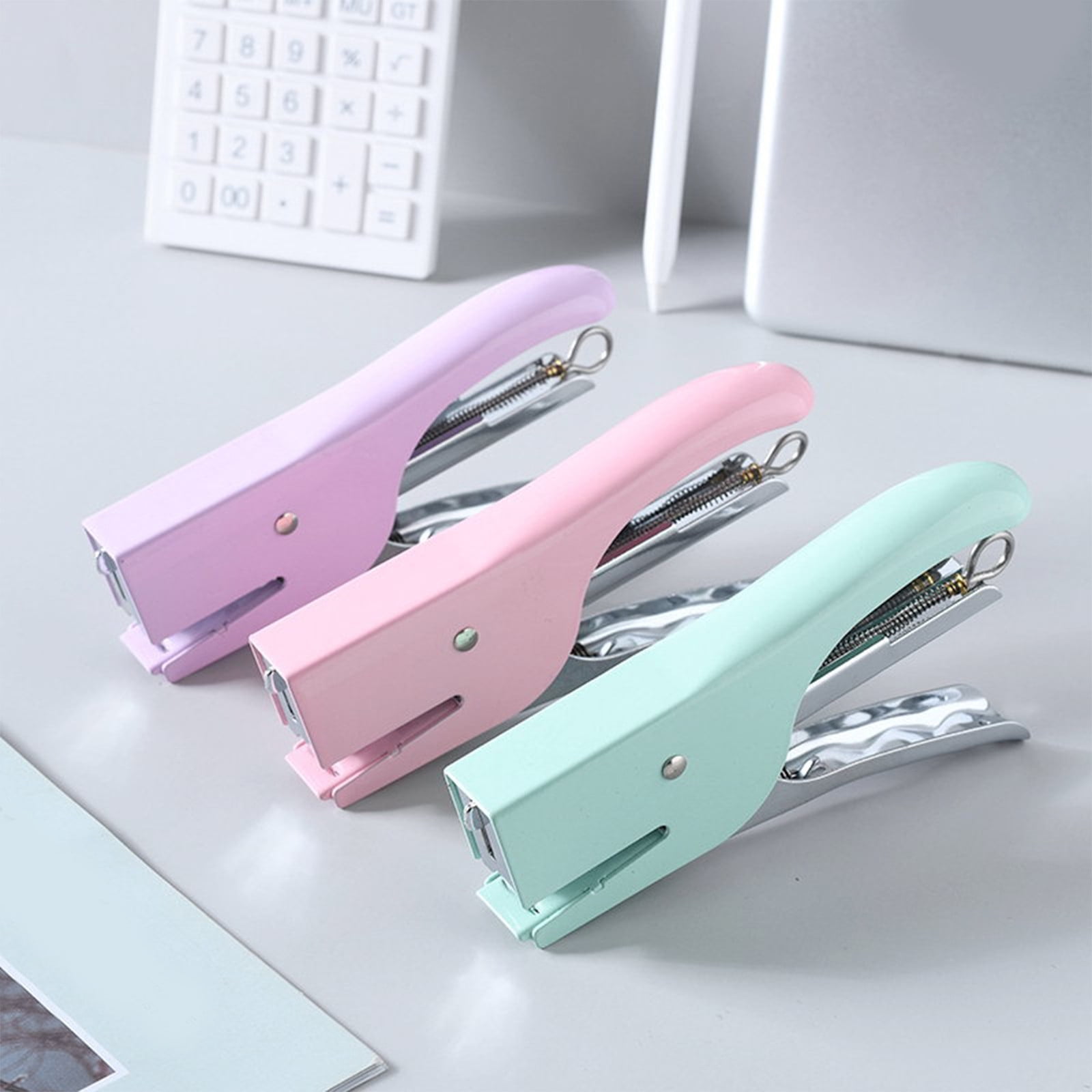 RFUGUG Macaroon-Coloured Metal Hand Stapler, 10-Gauge Labour-Saving ...