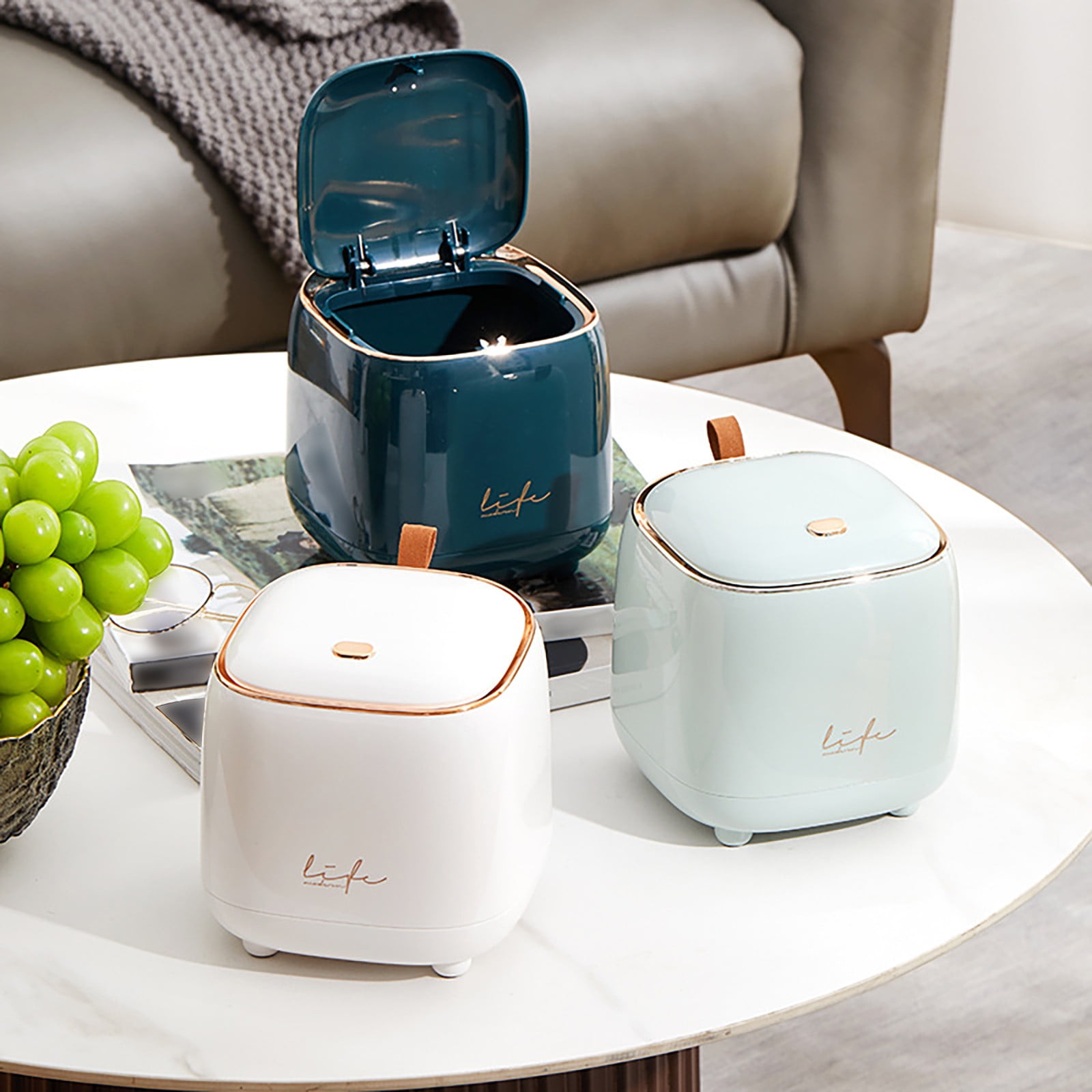 RFUGUG Mini Countertop Trash Can Trash Bags, Waste Can with Press Type ...