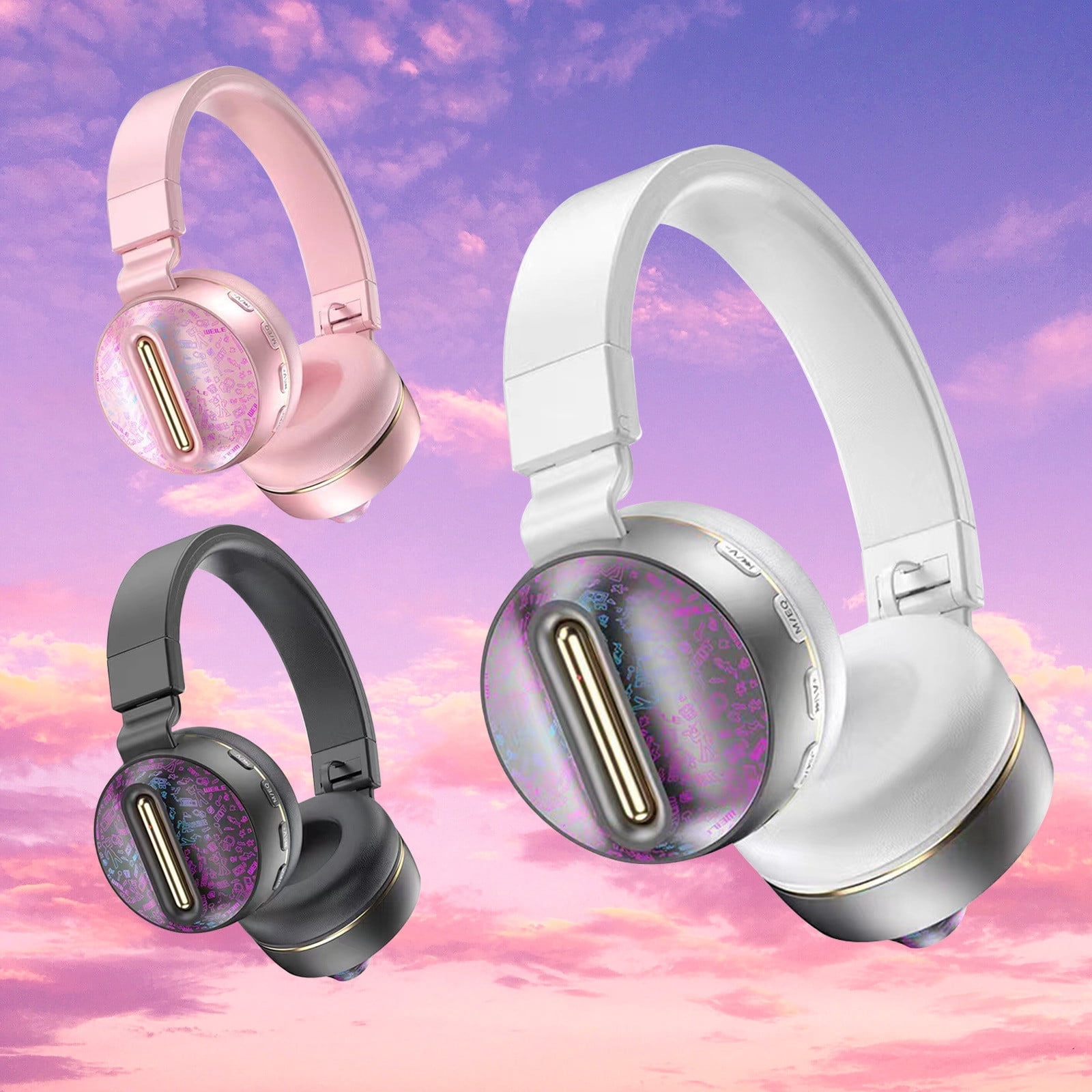 RFUGUG Over-Ear Bluetooth Headphones with LED Lights Emitting ...