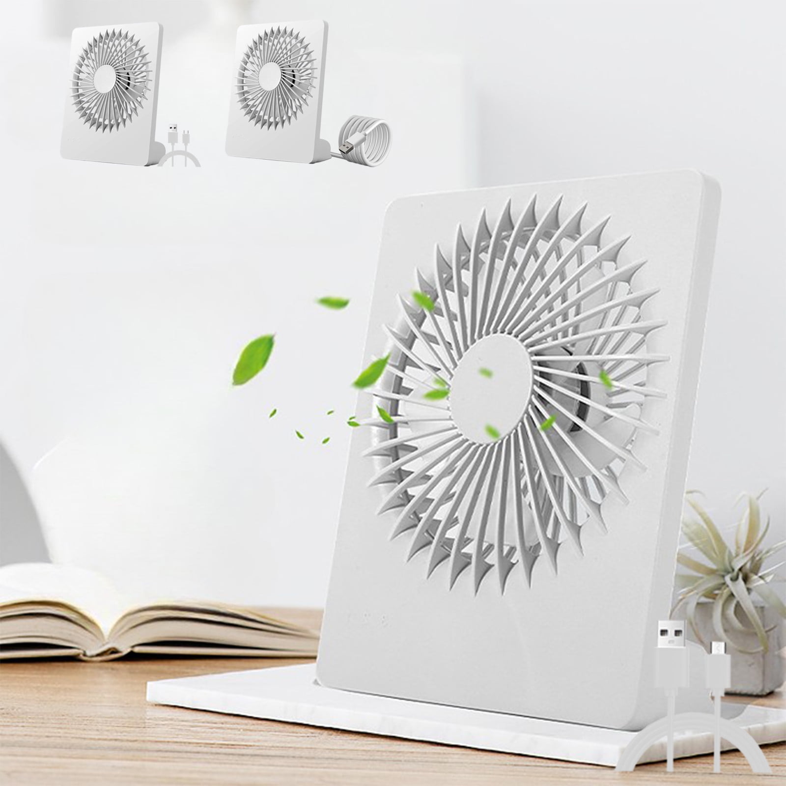 RFUGUG Ultra-Thin Portable Desktop Fan - White, USB Rechargeable ...