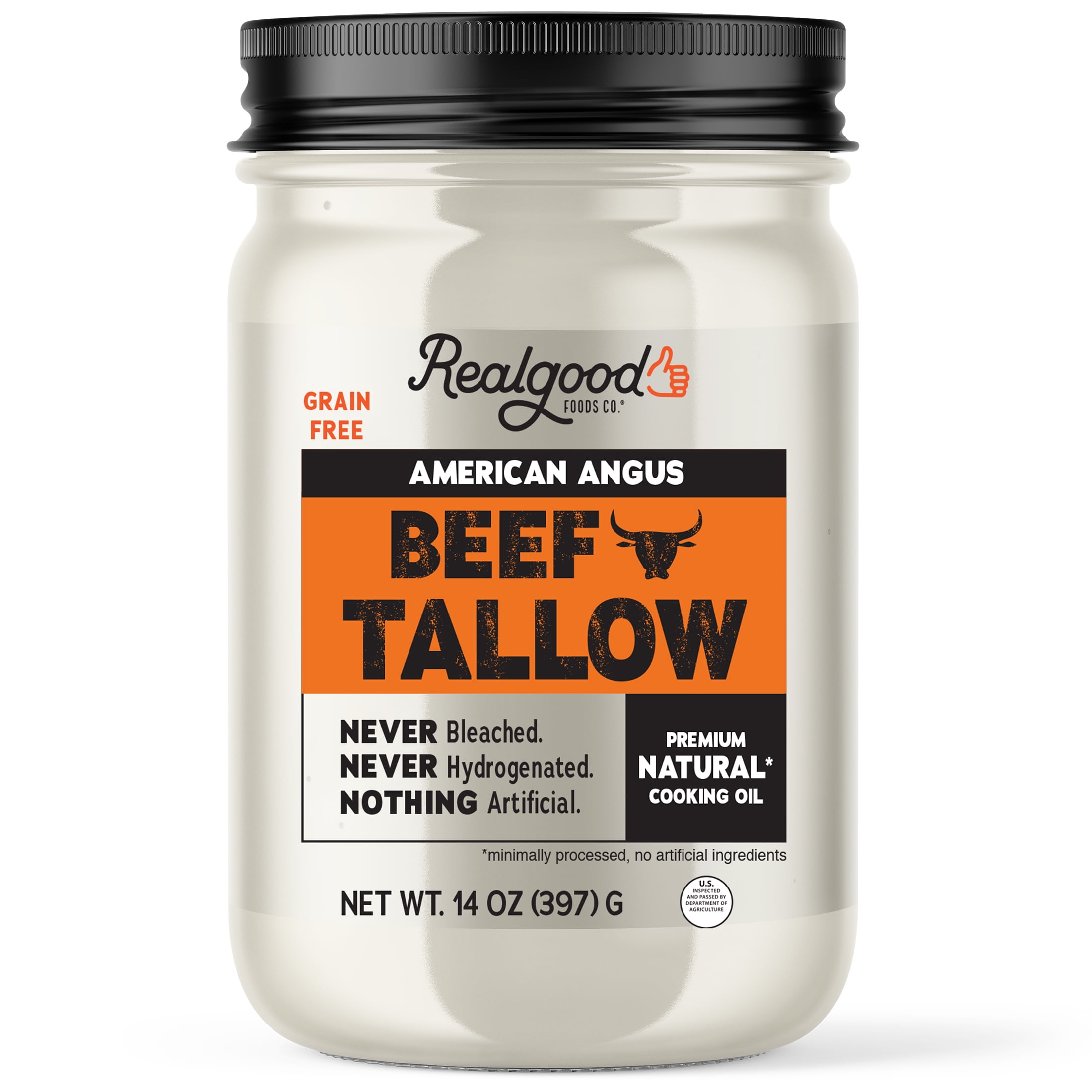 Real Good Foods Co. American Angus Beef Tallow Oil, 14oz Glass Jar ...