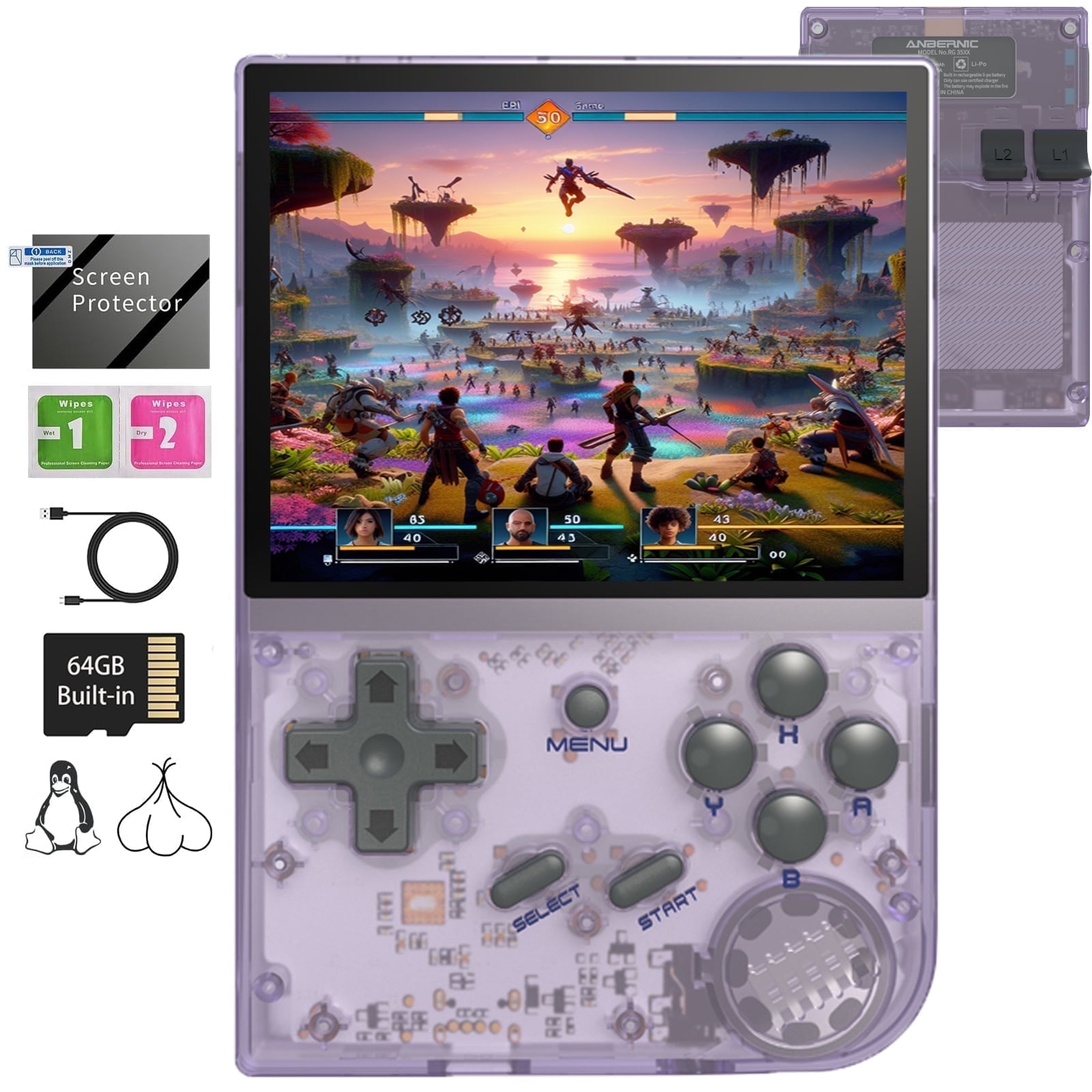 RG35XX Handheld Gaming Consoles ,64GB,Dual System Linux+Garlic ...