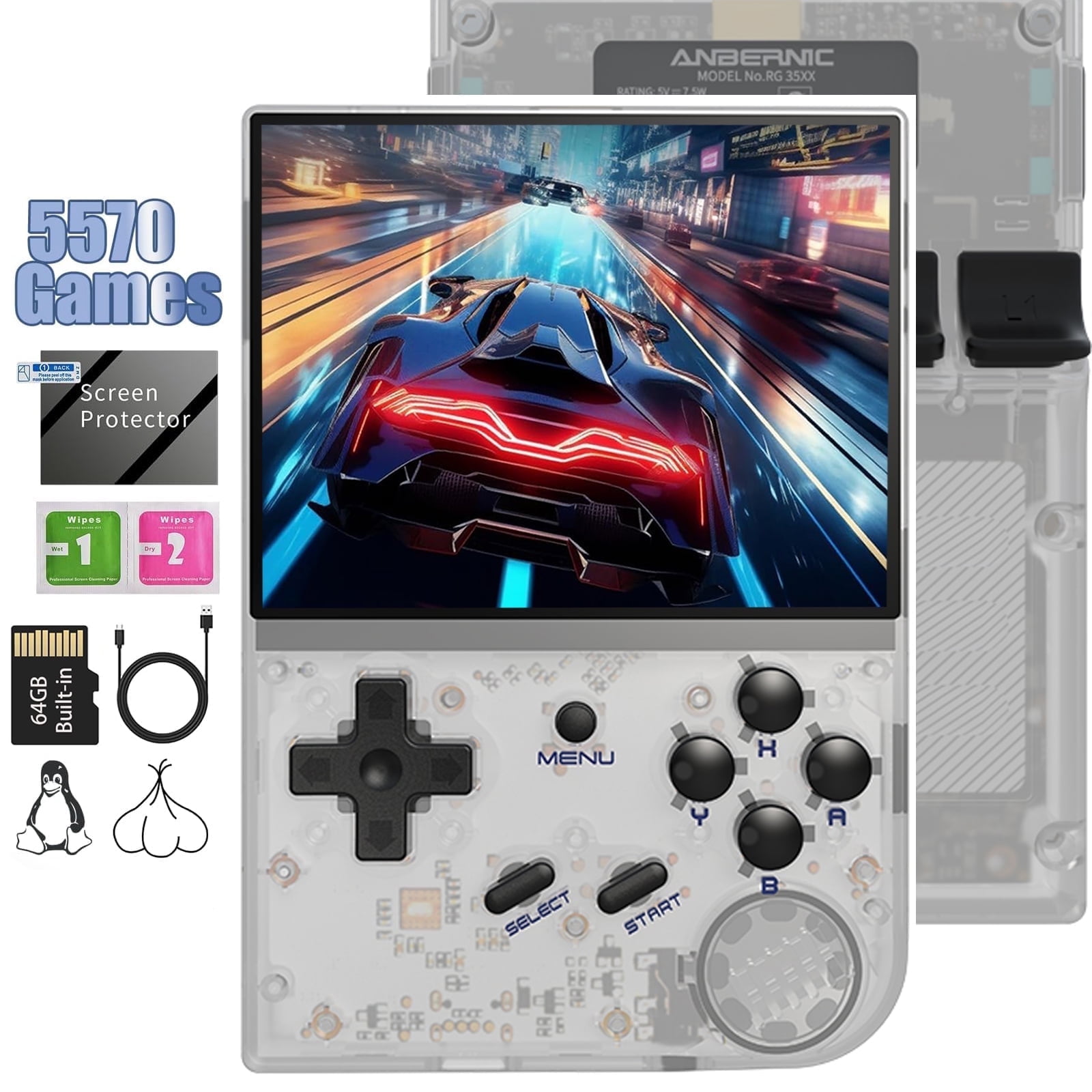 RG35XX Handheld Gaming Consoles ,64GB,Dual System Linux+Garlic, Support ...