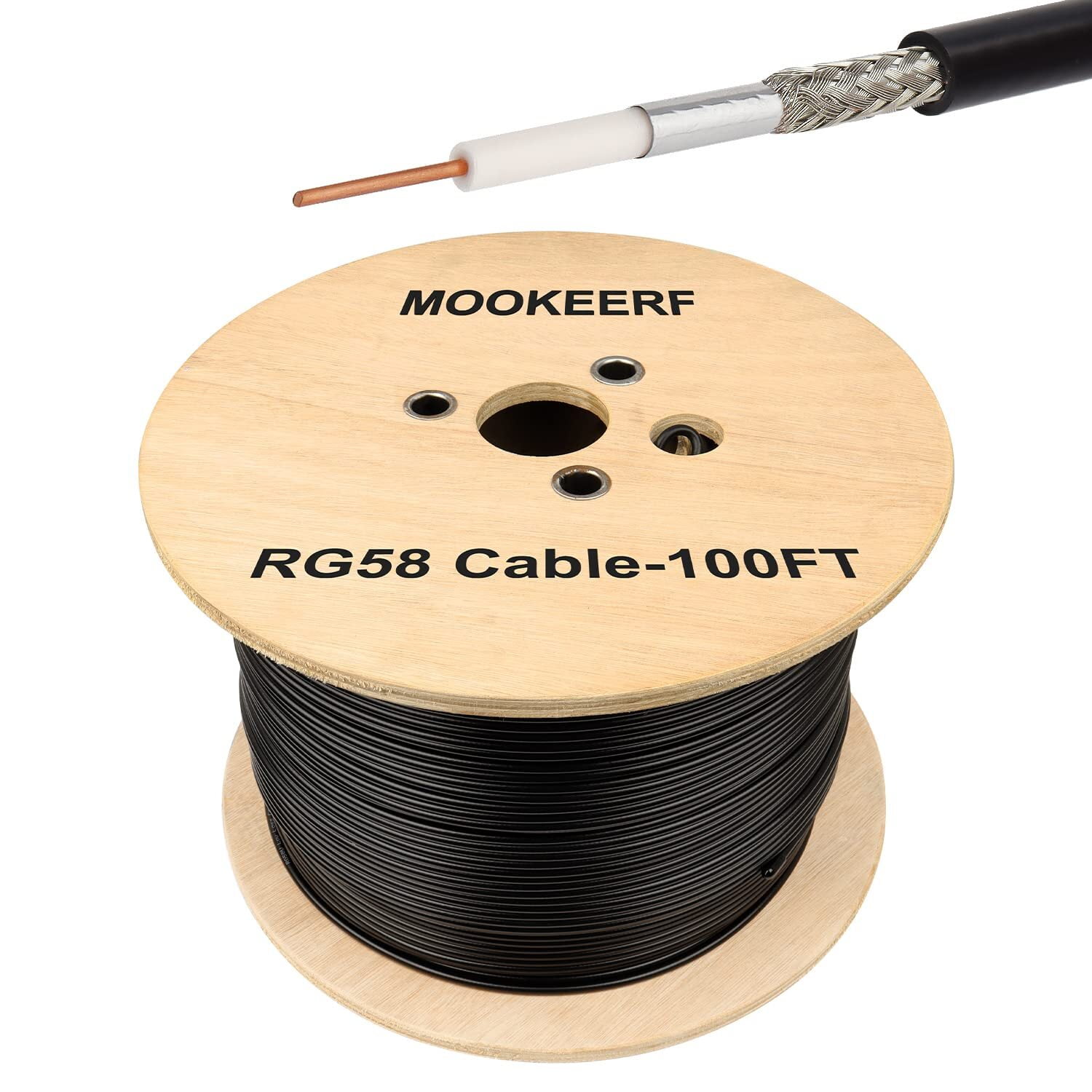 RG58 Coaxial Cable 100ft, MOOKEERF Low Loss Cable RG58 50 Ohm Coax Cable for WiFi/Router Signal ...
