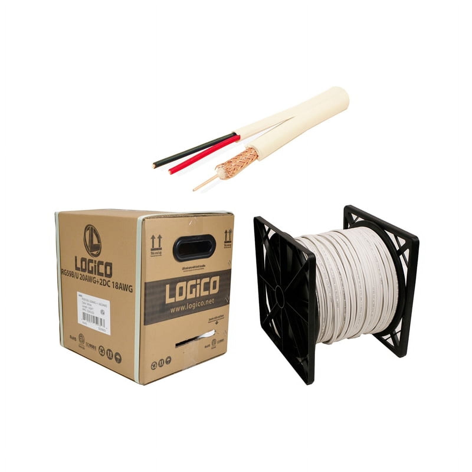 RG59 Siamese Coaxial Cable 500ft 20AWG+18/2AWG CCTV Security Camera ...