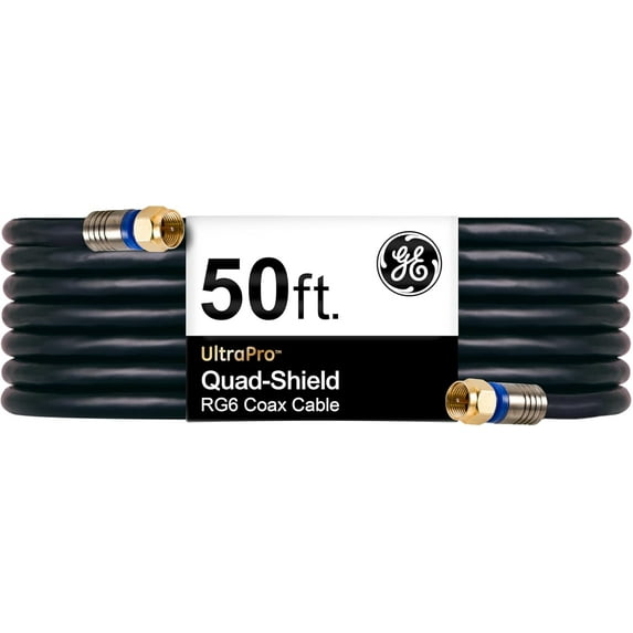 RG6 Coaxial Cable, 50 ft. F-Type Connectors, Quad Shielded Coax Cable ...